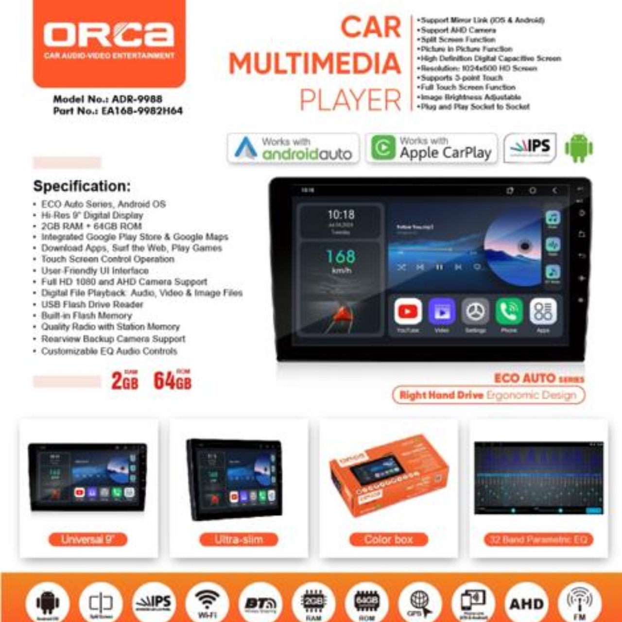 Head Unit Android ORCA ADR- 9988 Eco Series 2GB-64GB 9 Inch - 10 inch ...