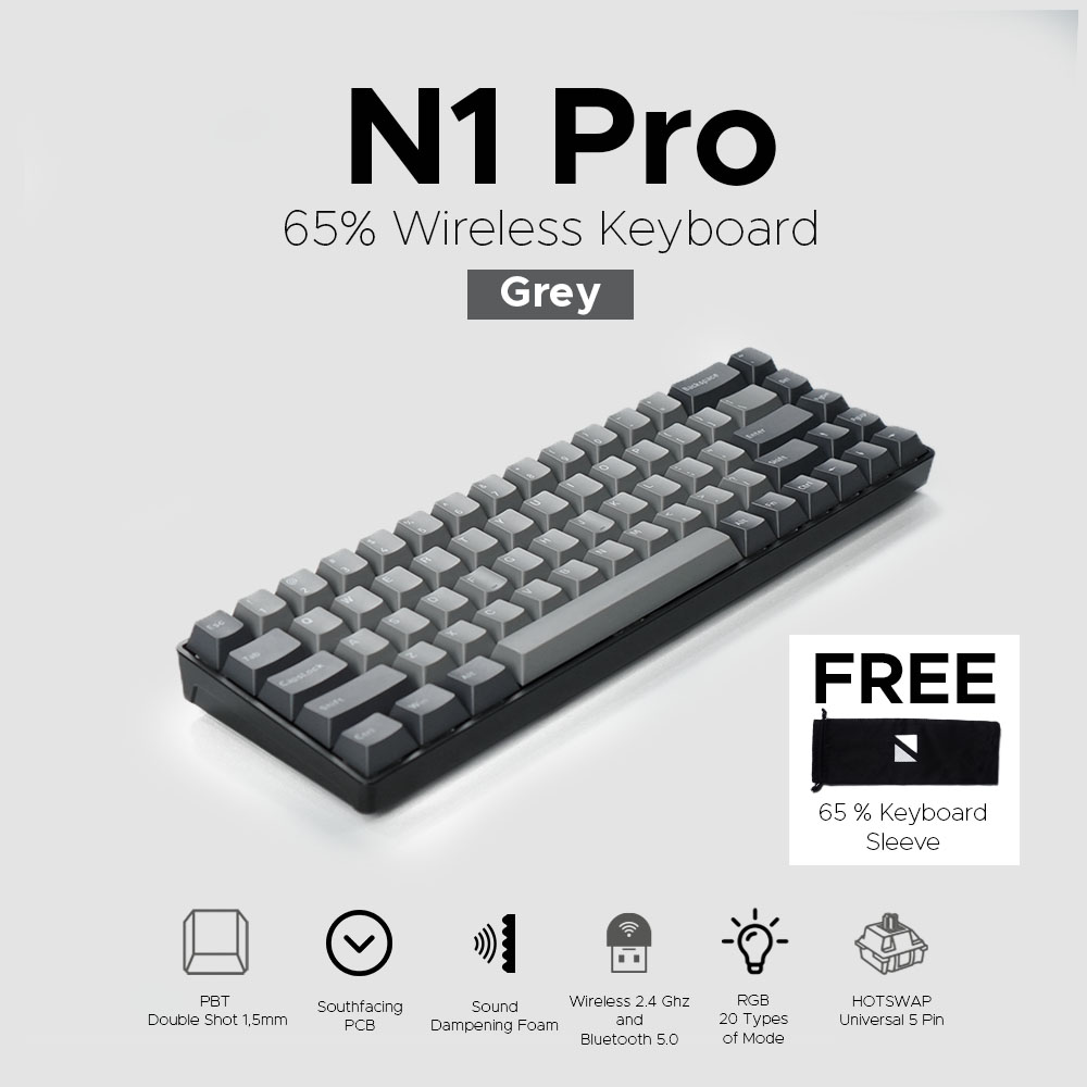 NOIR N1 Pro Grey - 65% Wireless Mechanical Keyboard | Lazada Indonesia