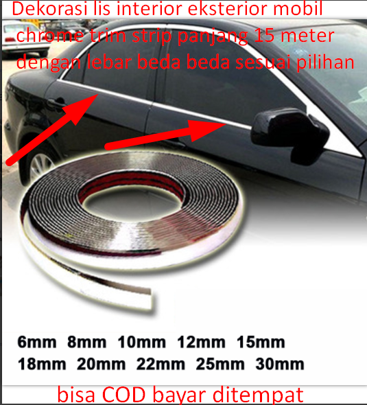 Dekorasi lis interior eksterior mobil chrome trim strip panjang 15 ...