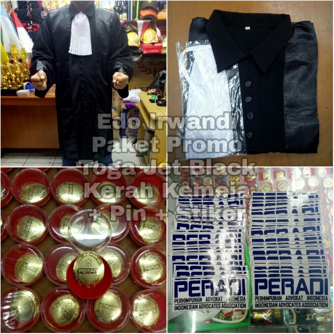 Toga Advokat Pengacara dan Jaksa Bahan Jet Black Gratis Pin Peradi ...