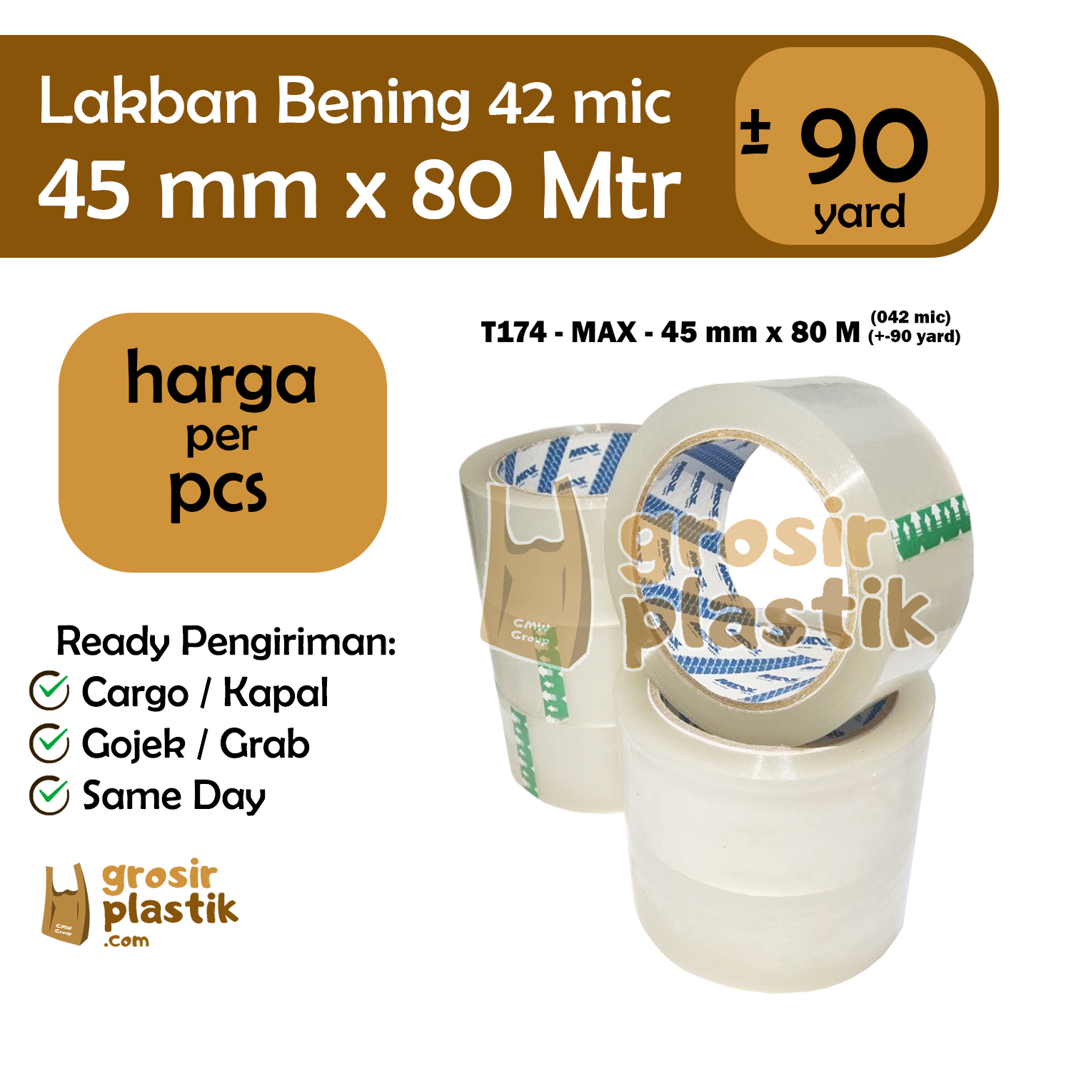 T174 Lakban Bening 45 mm x 90 yard (80m) 042 micron MAX Isolasi Plester ...