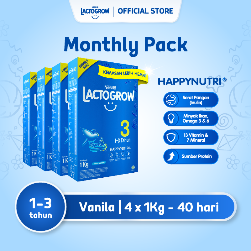 Nestlé LACTOGROW 3 MONTHLY PACK Happynutri Vanila Susu Pertumbuhan Anak ...