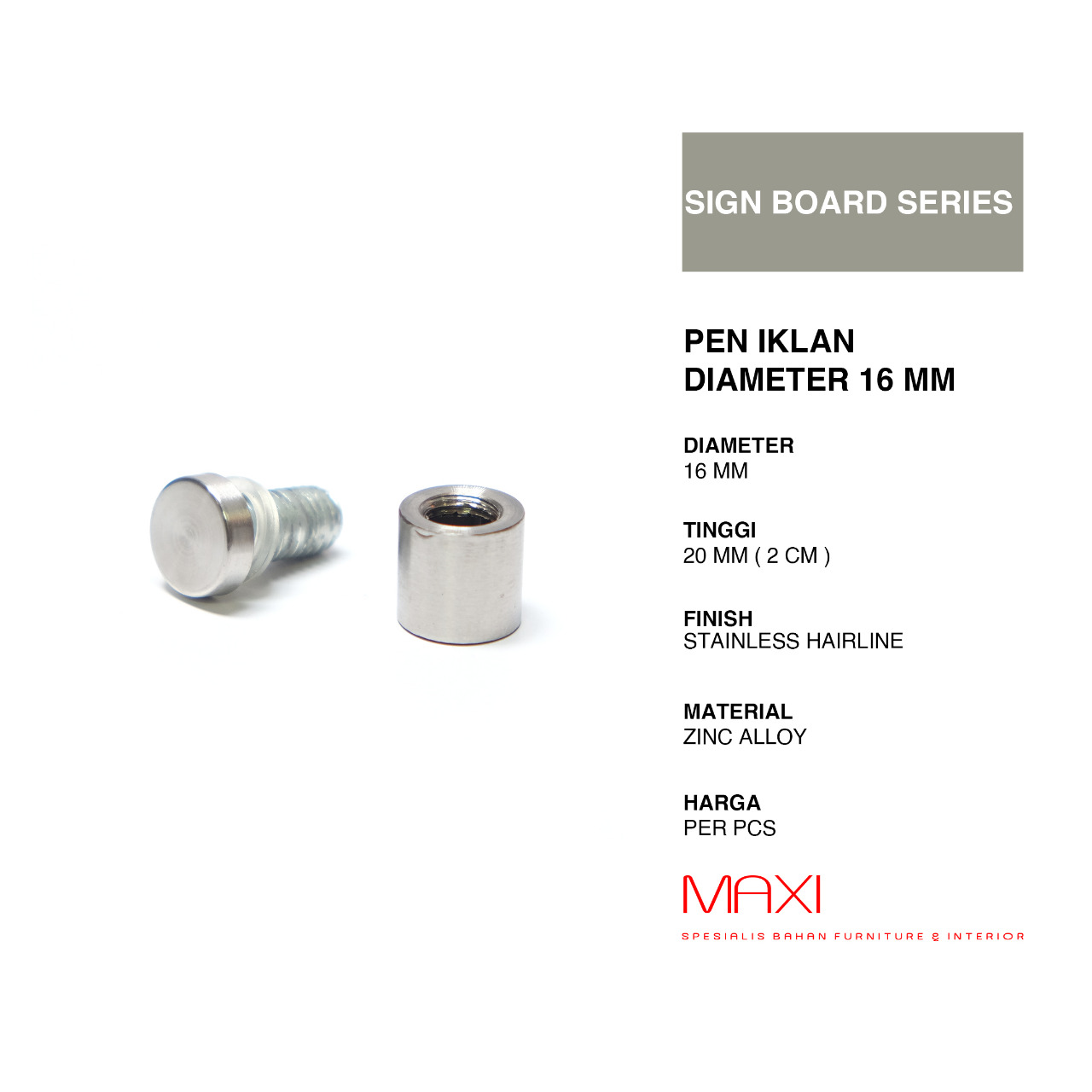 PEN IKLAN 16 X 20 MM - SIGN BOARD STAINLESS STEEL - PEN BAUT KACA ...