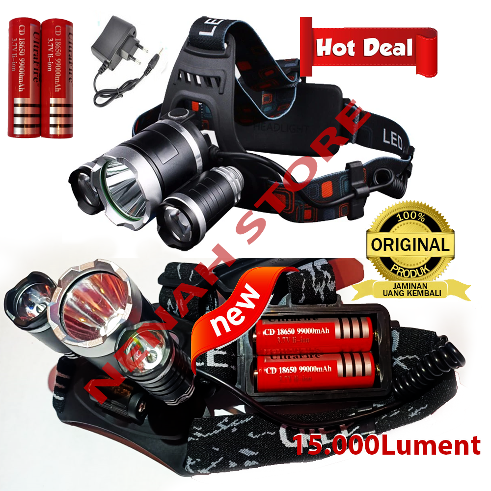 SENTER KEPALA SUPER TERANG TERBAIK JARAK JAUH, SENTER LED TERBAIK FULL ...