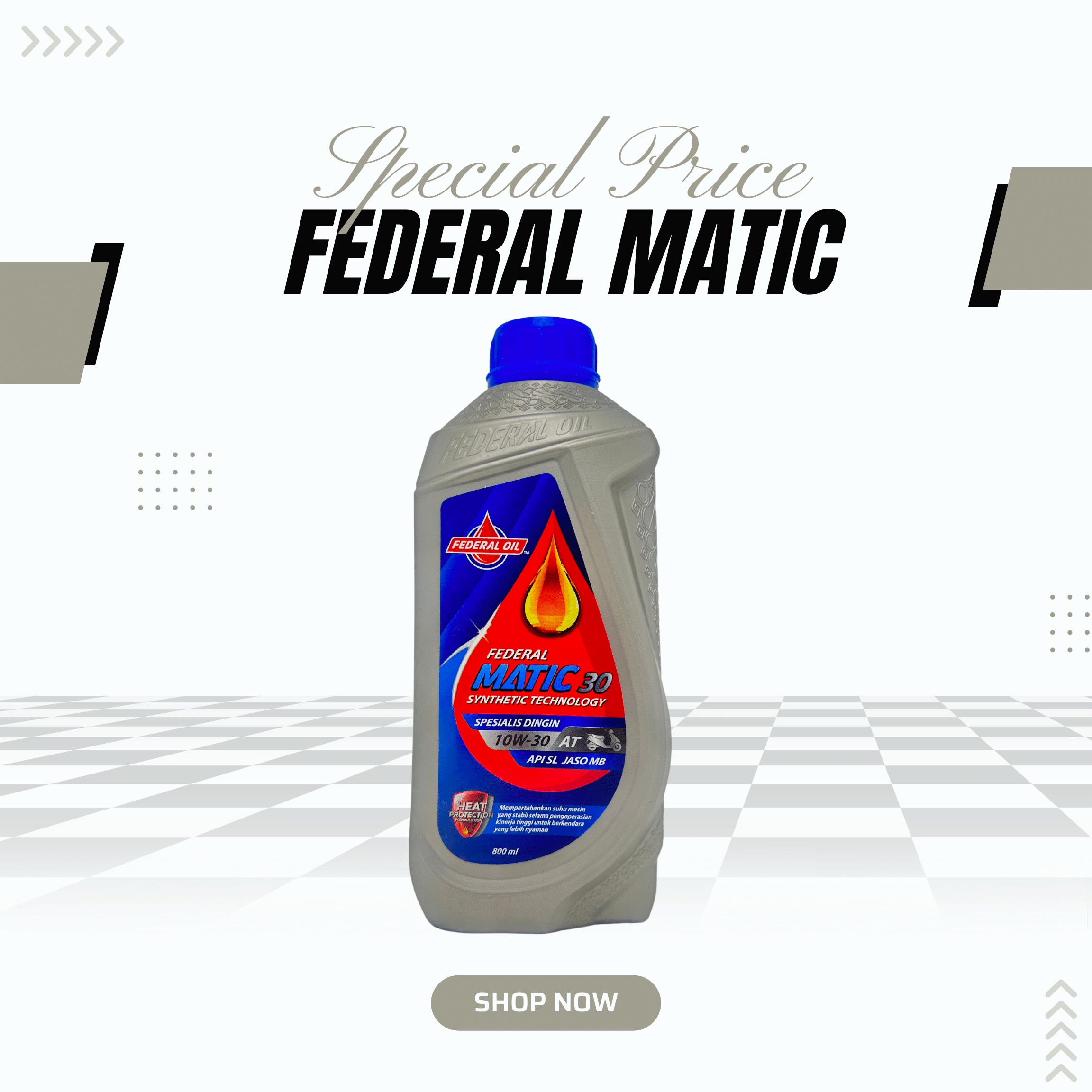 Oli Motor Matic Federal Matic 10W-30 800ml Federal Matic Full Synthetic ...