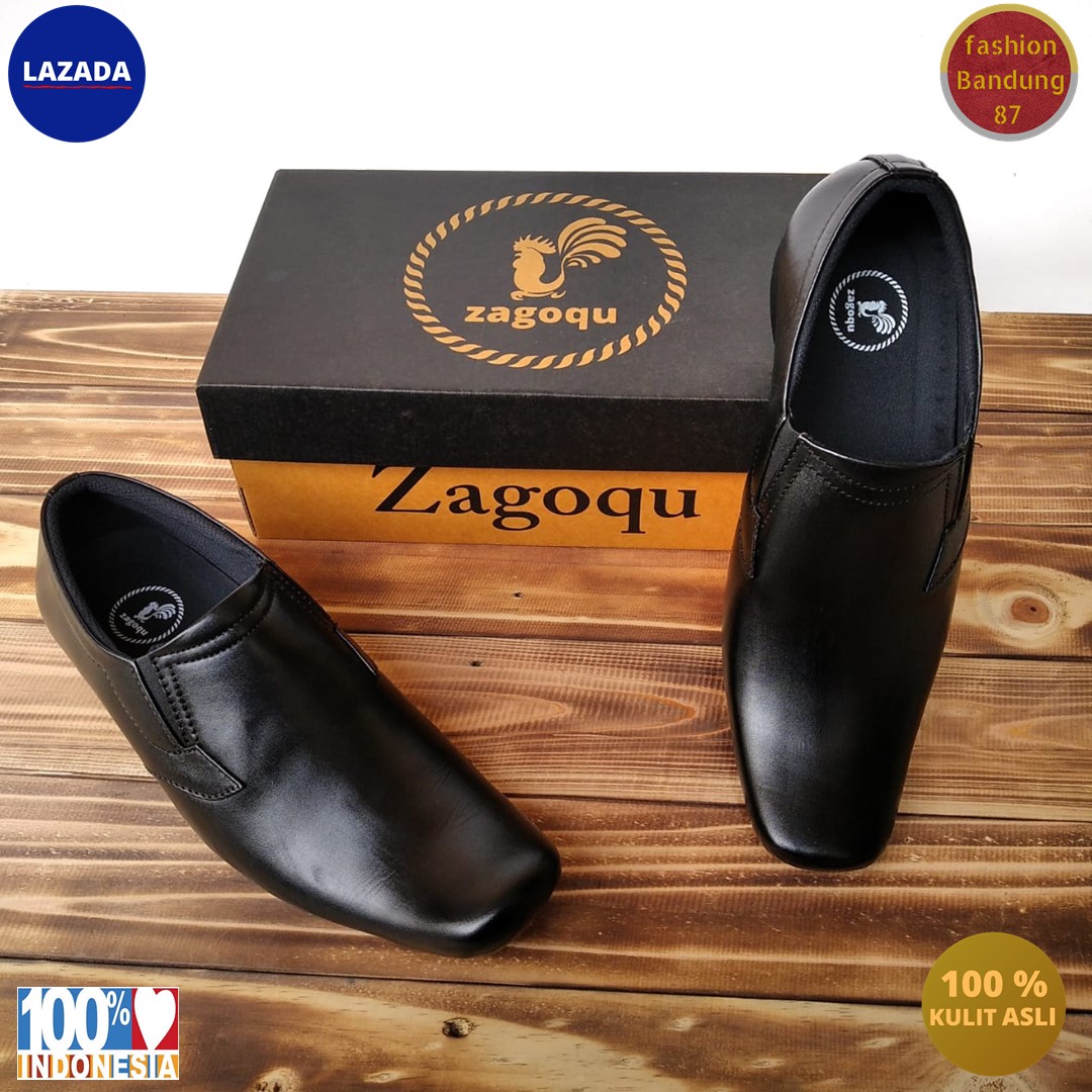 Sepatu pantofel pria lancip warna hitam model slip on bahan kulit ...