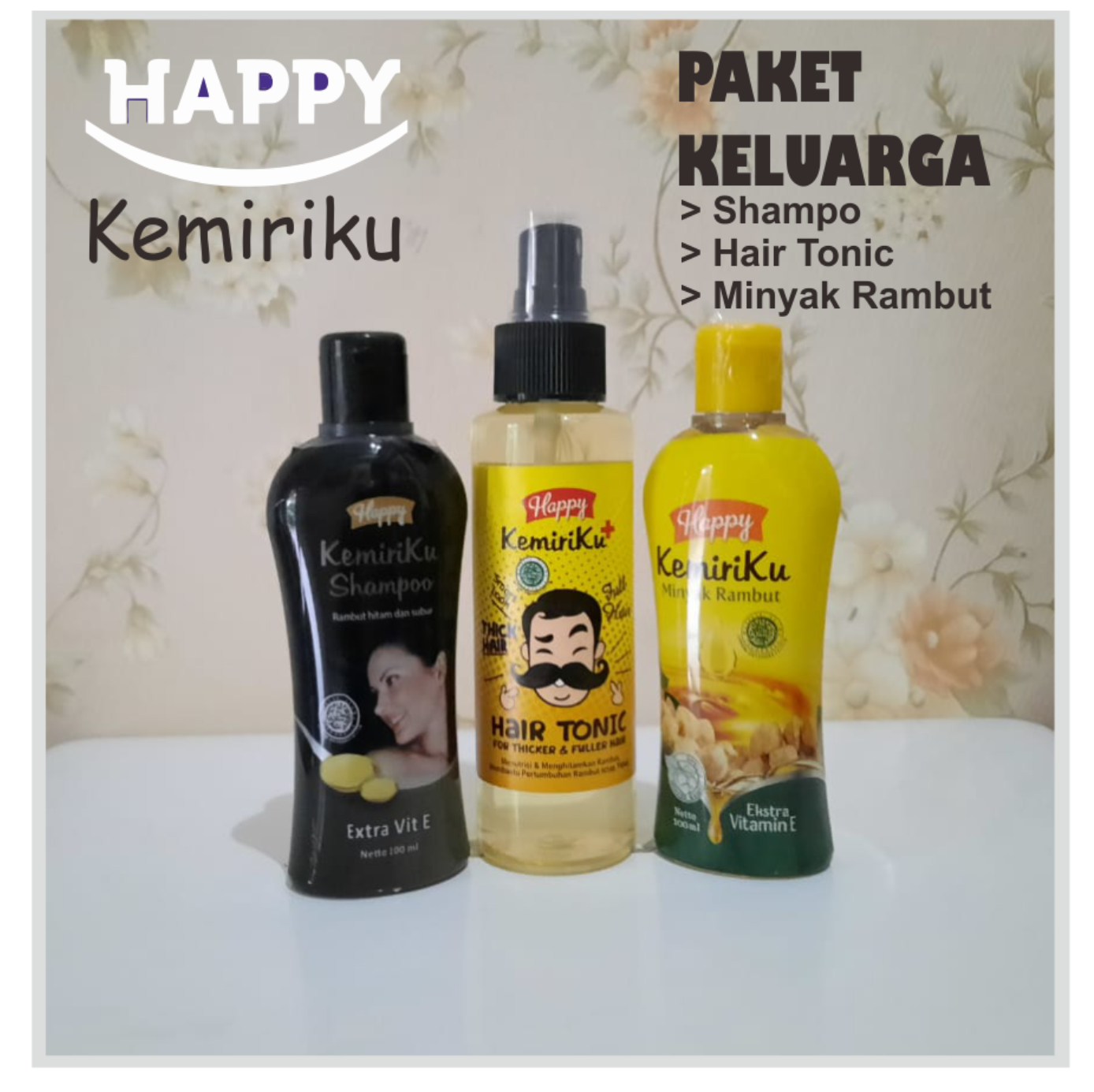 PAKET KELUARGA HAPPY KEMIRIKU minyak kemiri shampoo kemiri dan hair ...