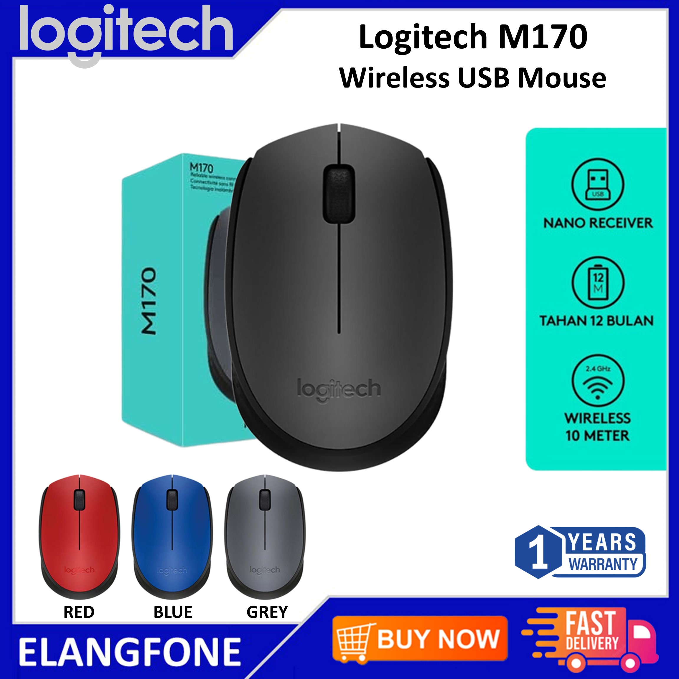 Logitech M170 Mouse Wireless Original untuk Windows, Mac, ChromeOS ...
