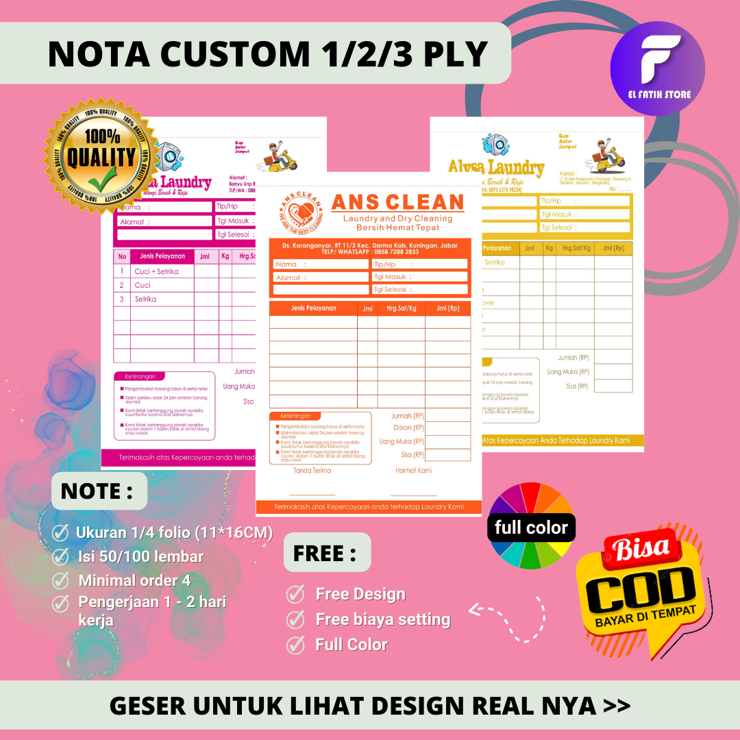 CETAK NOTA NAMA TOKO SENDIRI 2 PLY UKURAN 1/4, CETAK NOTA WARNA CUSTOM ...