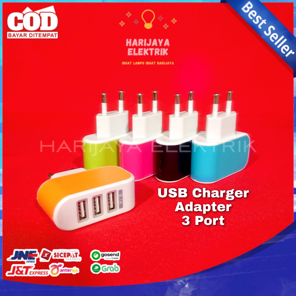 ADAPTOR CHARGER 3 LUBANG PORT USB OUTPUT 3.1A FAST CHARGER KEPALA CAS ...