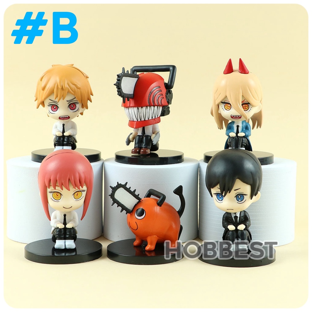 Action Figure CHAINSAW MAN Chibi set isi 6 pcs Miniatur Topper Kue ...
