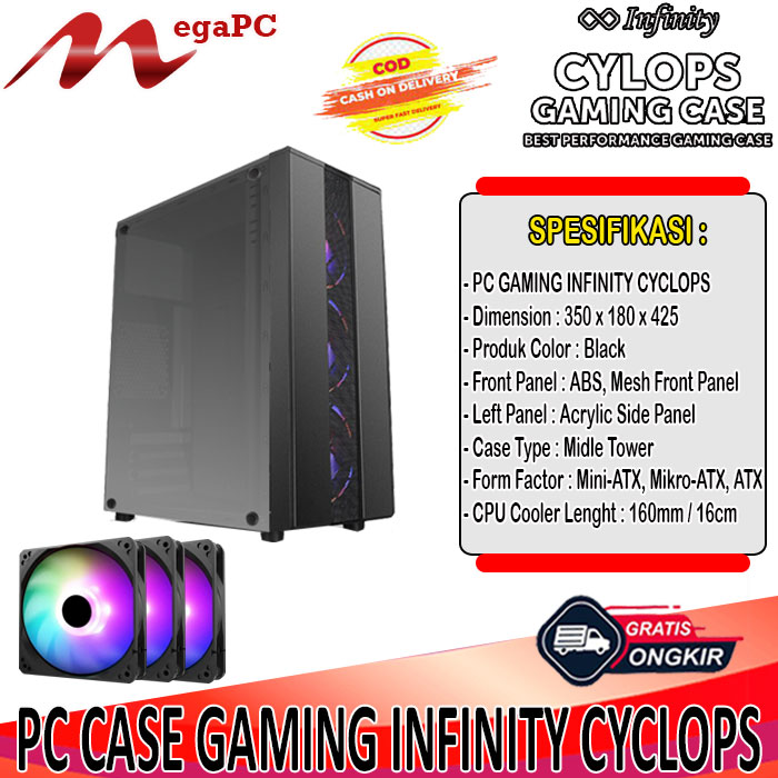 Cassing Komputer / PC Gaming Infinity Cyclops Plus 3 Fan RGB | Lazada ...