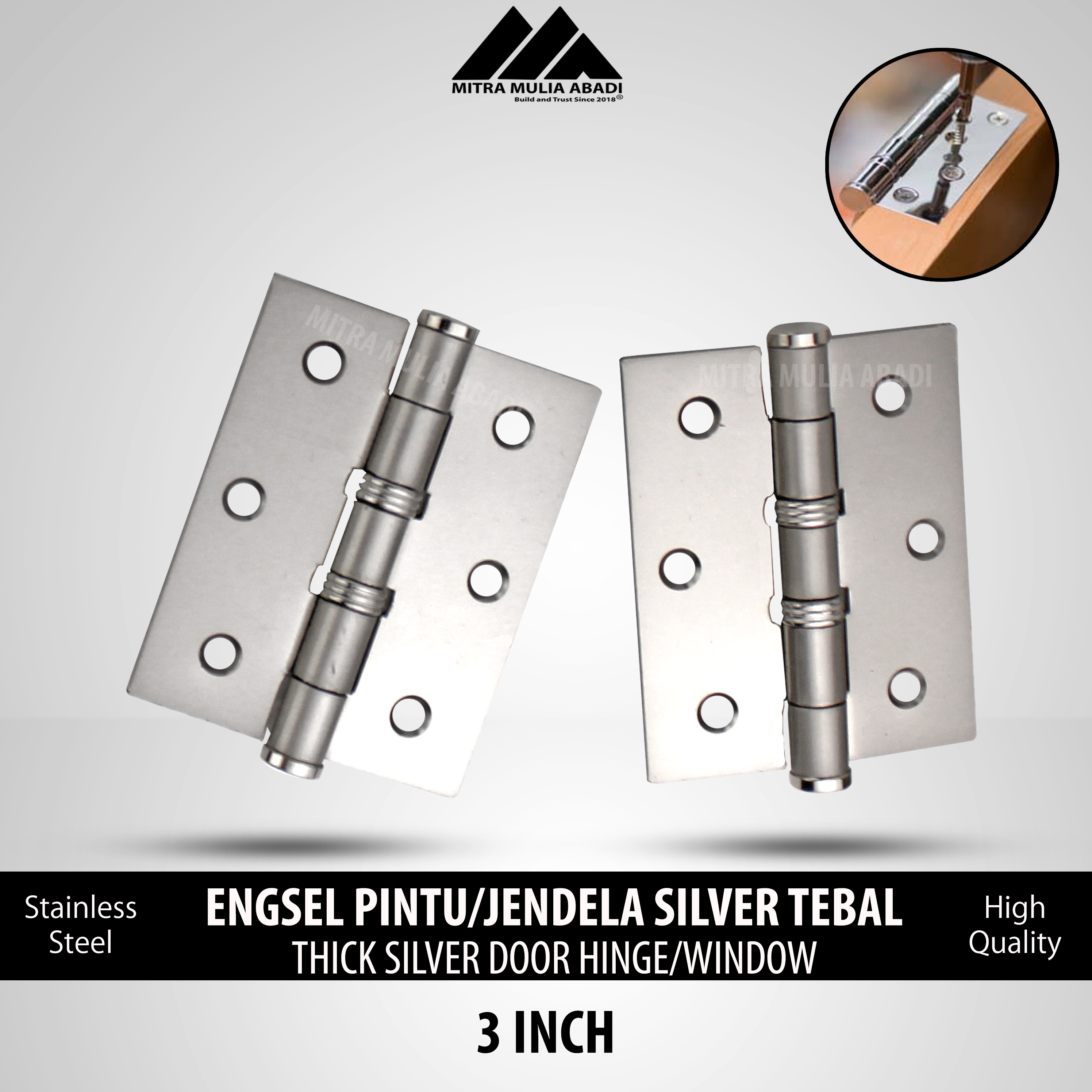 Engsel Pintu Silver l Jendela TEBAL 3 inch l Stainless Steel | Lazada ...