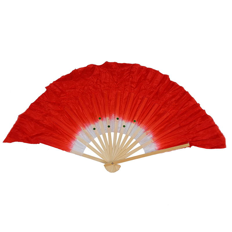 Beige Bamboo Ribs Flutter Fabric Chinese Folk Dancing Hand Fan Red ...