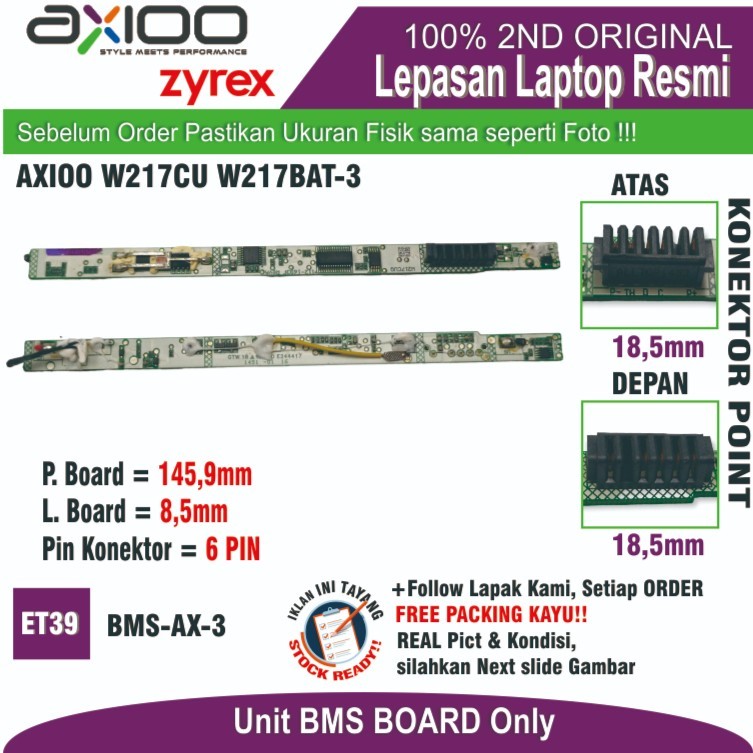 ET39 BMS-AX-3 BMS BATERAI MANAGEMENT SYSTEM AXIOO W217CU W217BAT-3 ...