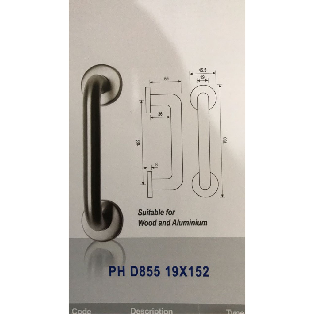 Pull Handle Dekkson PH 855 19X152 SSS Handel Pintu Tarikan Pintu Snless ...