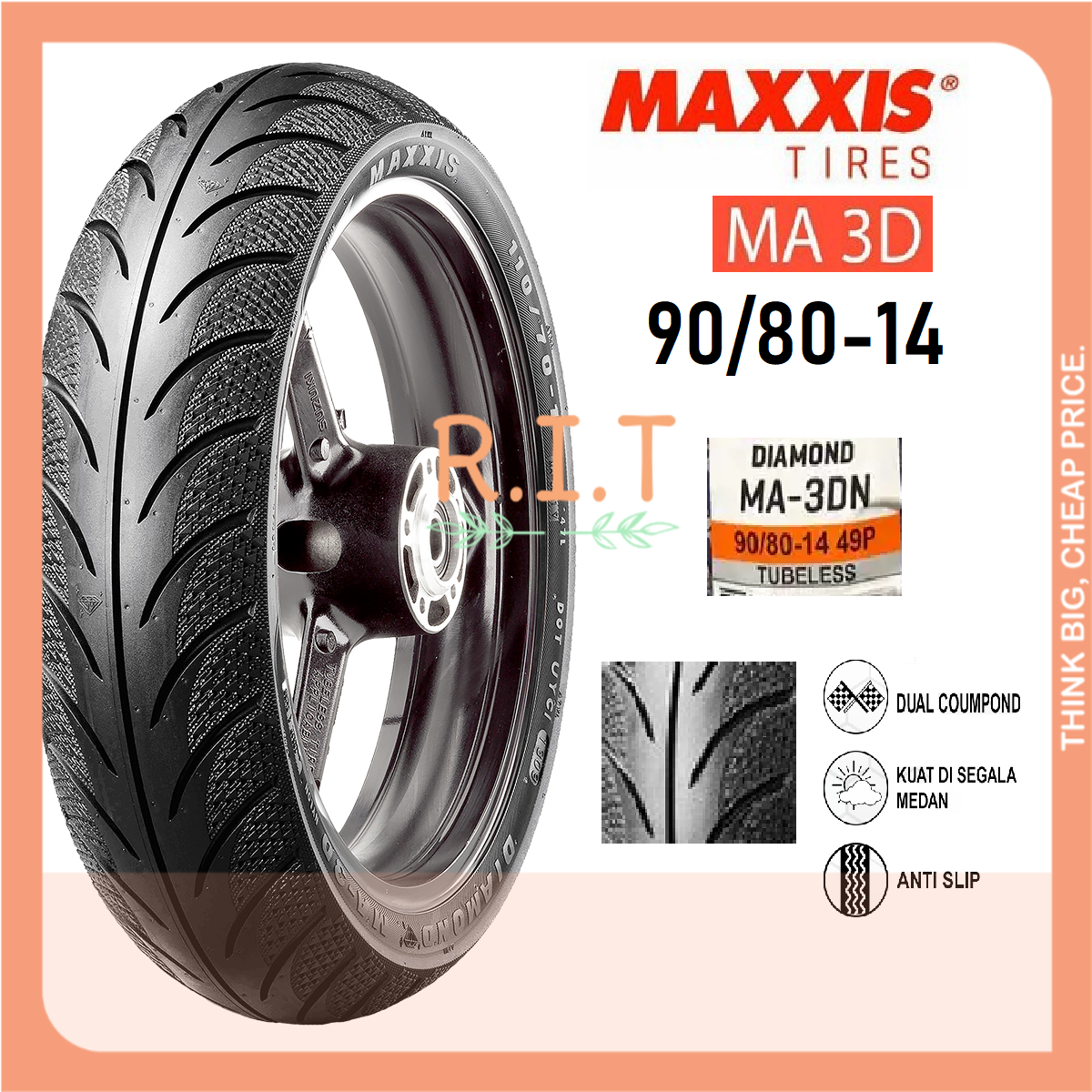 Maxxis 90/80-14 MA3DN Ban Tubeless Motor Matic Matik MA 3DN | Lazada ...