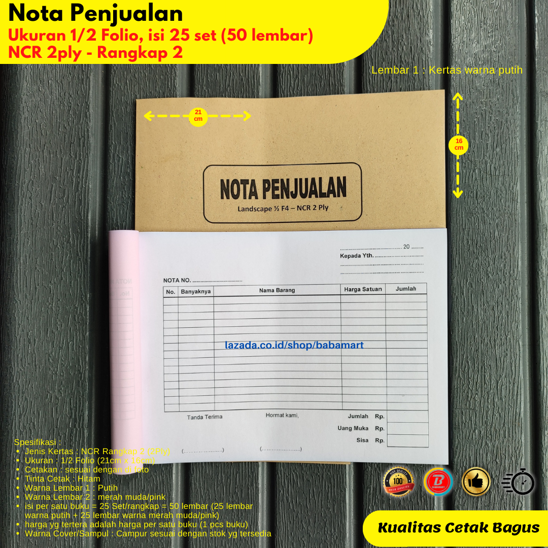 NOTA BON PENJUALAN LANDSCAPE NCR 1/2 FOLIO RANGKAP 2 PLY | Lazada Indonesia