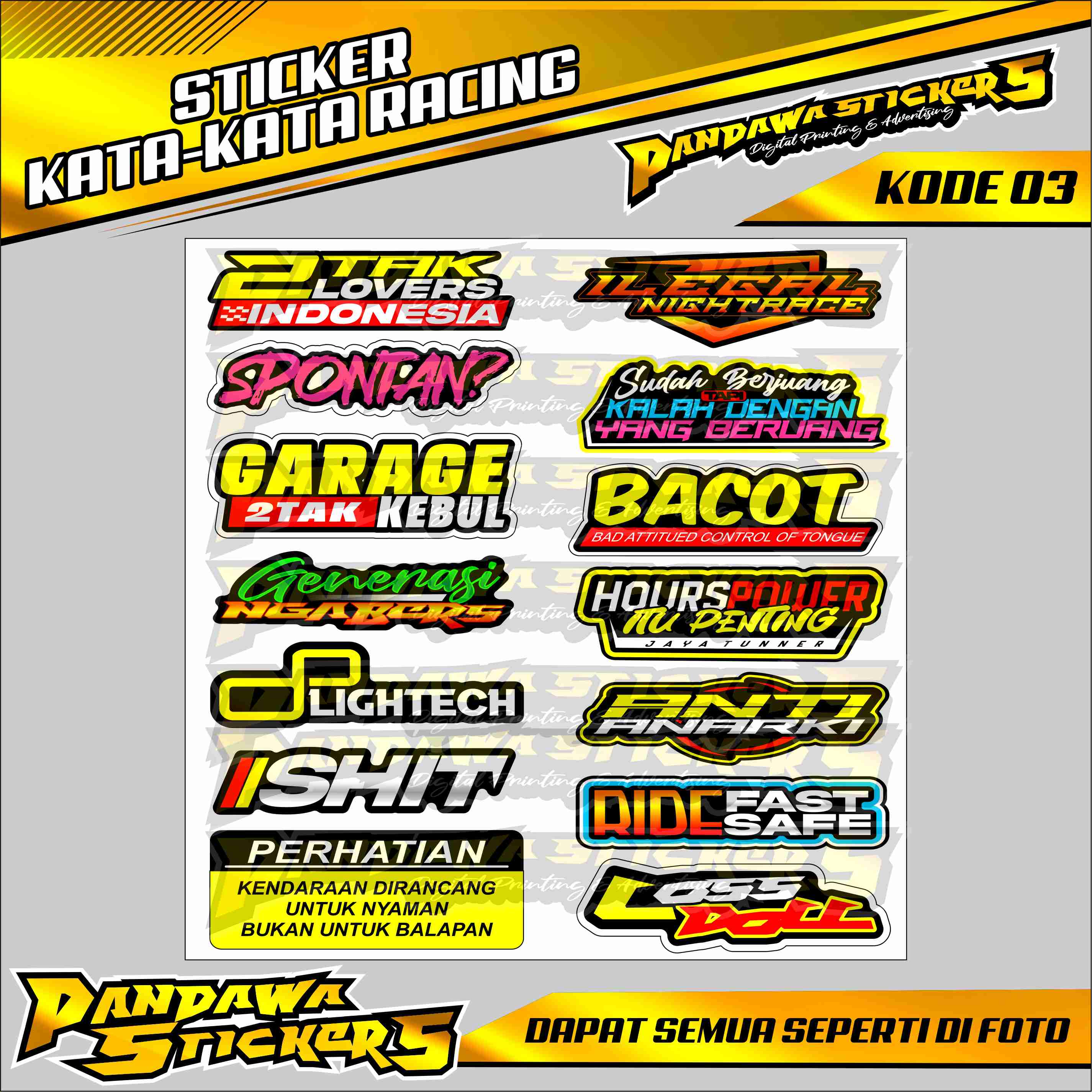 STIKER PACK KATA KATA RACING / STIKER RACING TERBARU / STIKER MOTOR ...