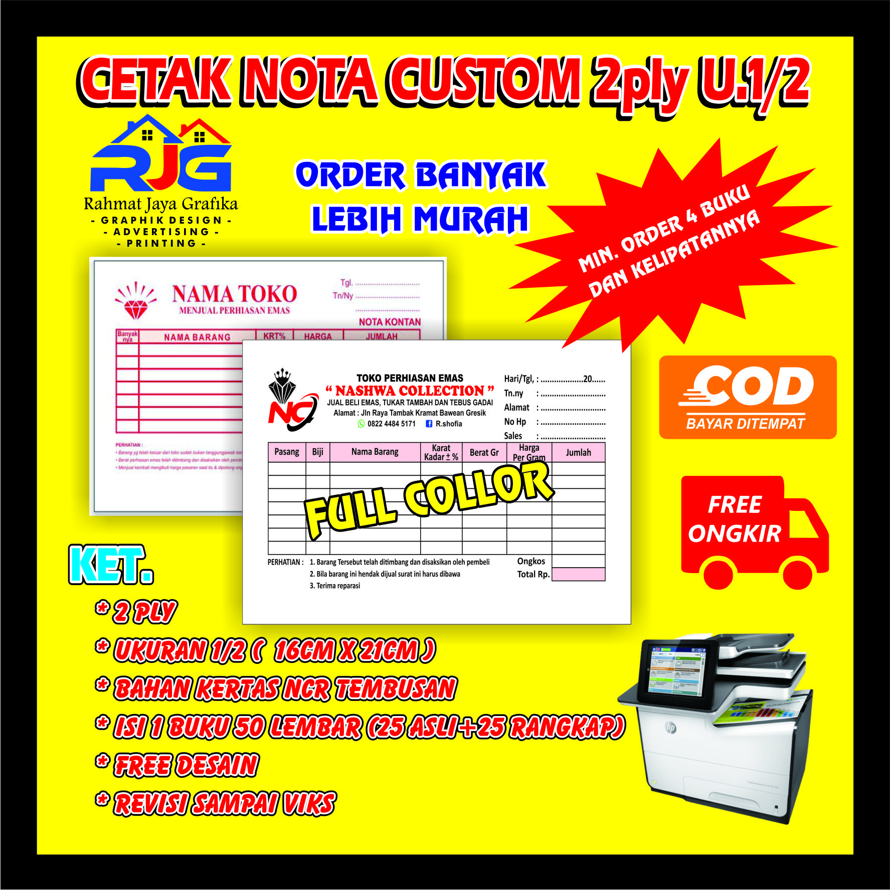 Cetak Nota, Ukuran 1/2 Folio 2Ply, Cetak Nota Custom, Cetak Nota Nama ...