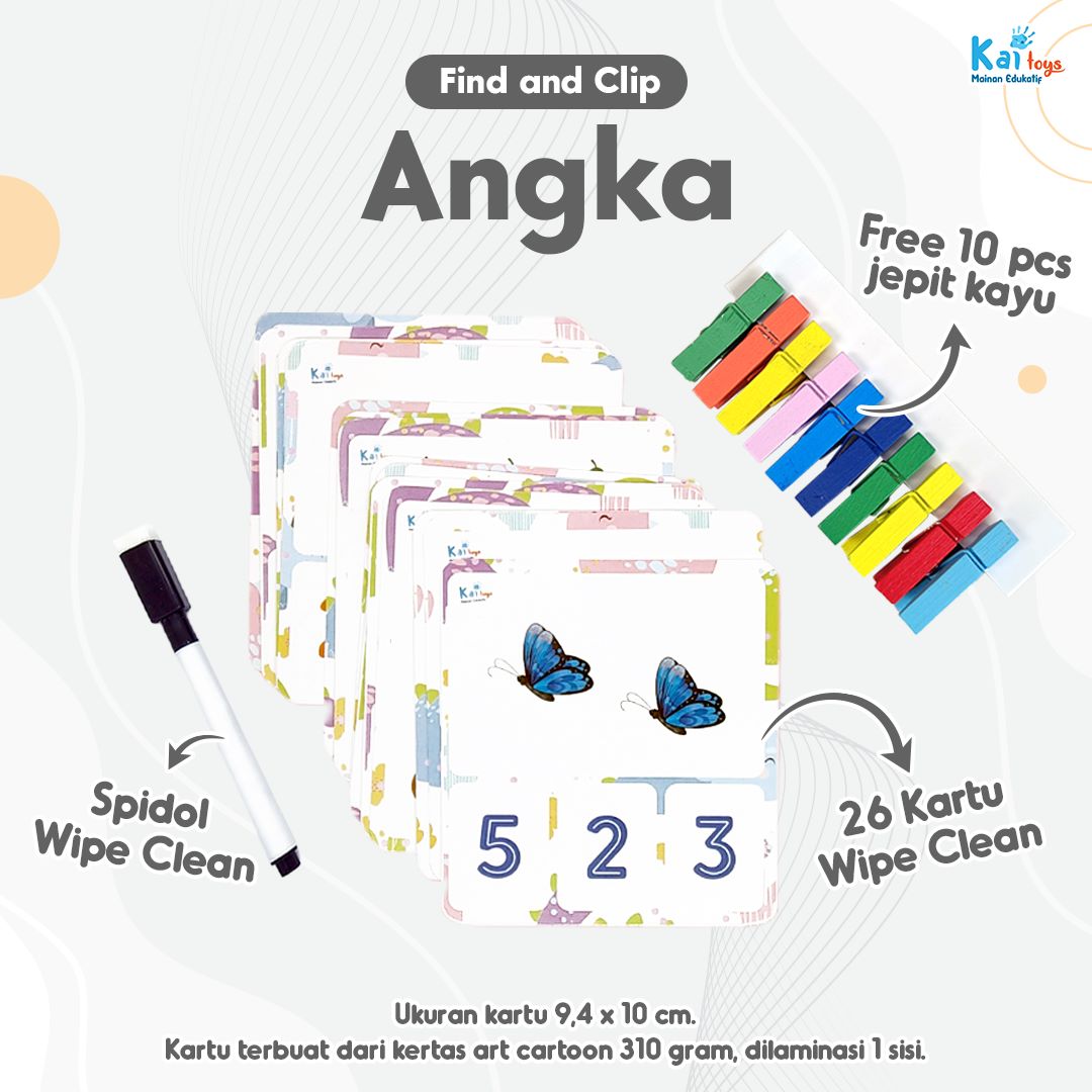 Find and Clip Angka/ Huruf (26 Kartu free Jepit Kayu dan Spidol ...