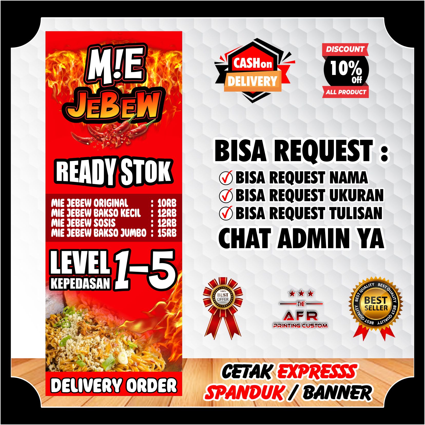 Spanduk/banner/backdrop MIE JEBEW PEDAS berdiri ukuran 60x160cm free ...
