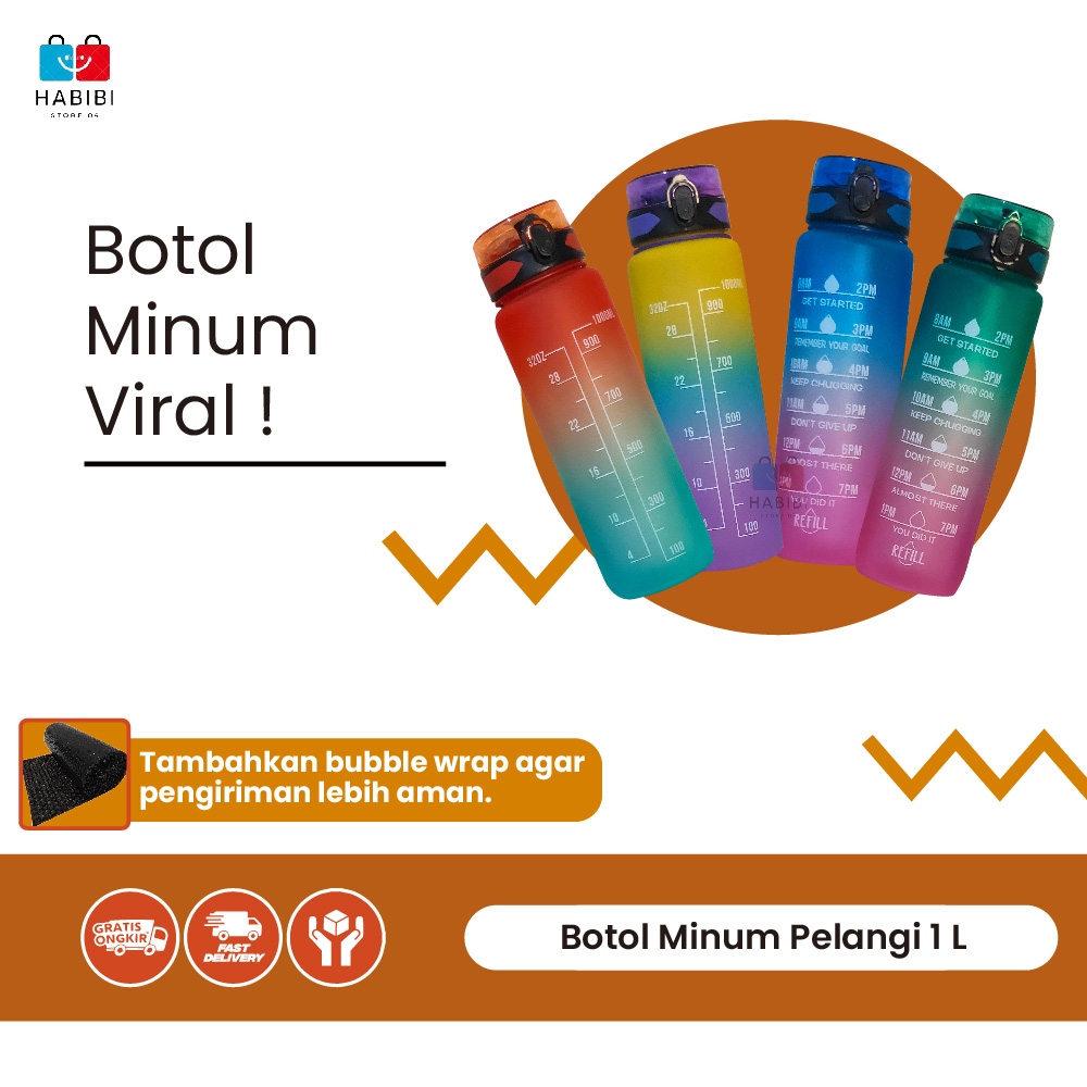 Botol Minuman Viral Pelangi Isi 1 Liter Tumbler Tempat Air Minum Anak ...