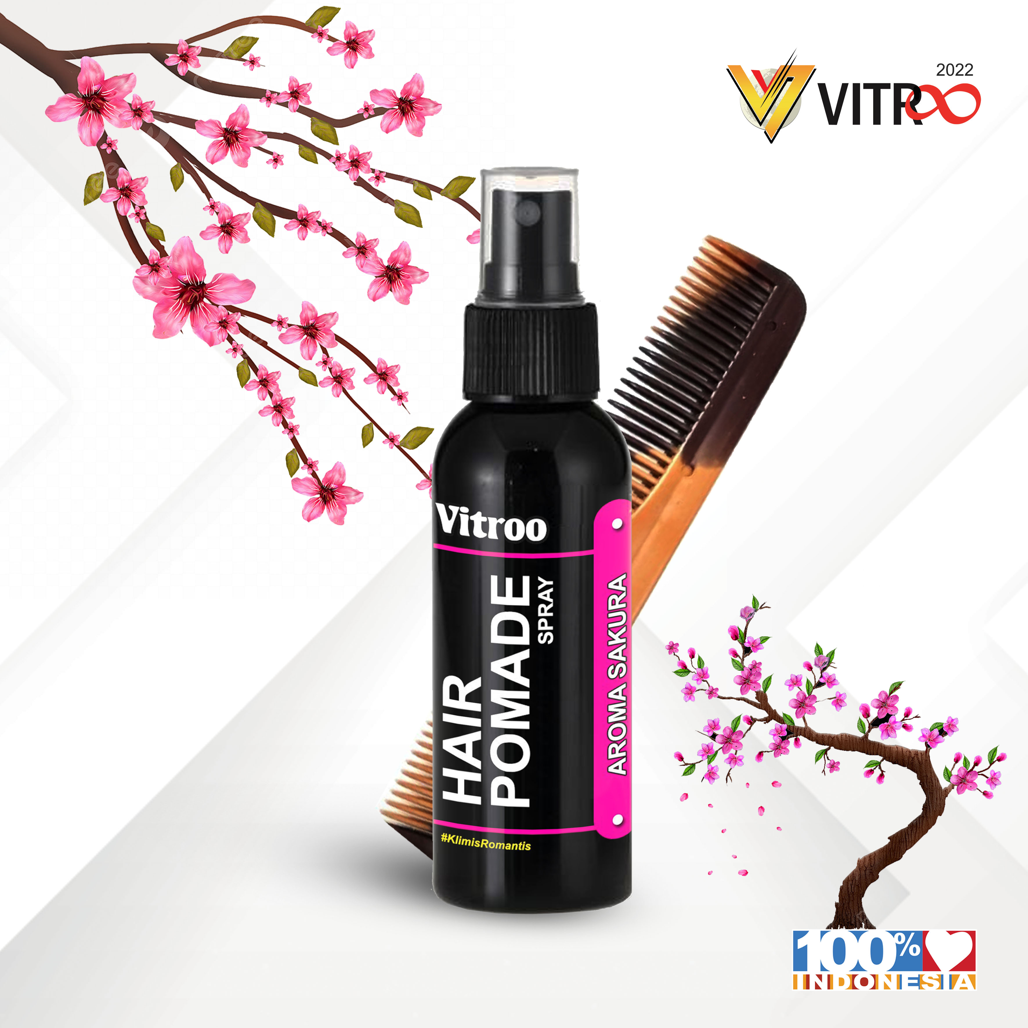 Vitroo Pomade Spray Pomed Semprot Waterbase Natural FREE Sisir Saku ...