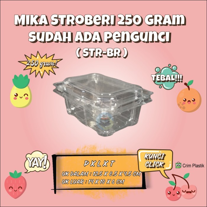 (Isi 50) Tray Mika Buah Stroberi Ceri Ciplukan 250 gram Dengan Kuncian ...
