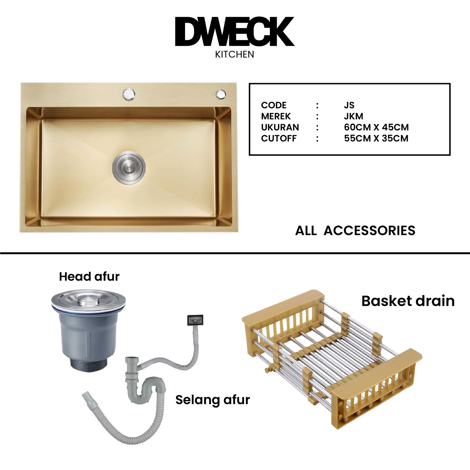 Dweck - Kitchen Sink Luxury Gold Minimalis Set Kran Lengkap 1 bowl ...