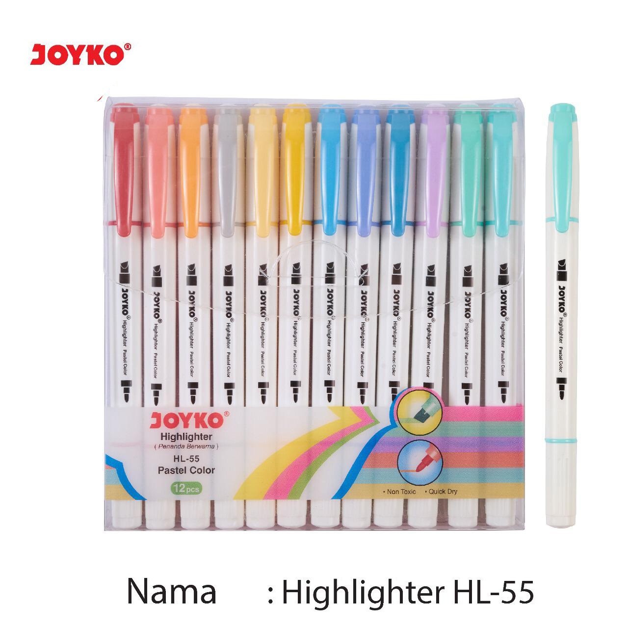 Joyko Highlighter HL-55 Spidol Teksliner 12 Warna Pastel Dual Tip HL55 ...