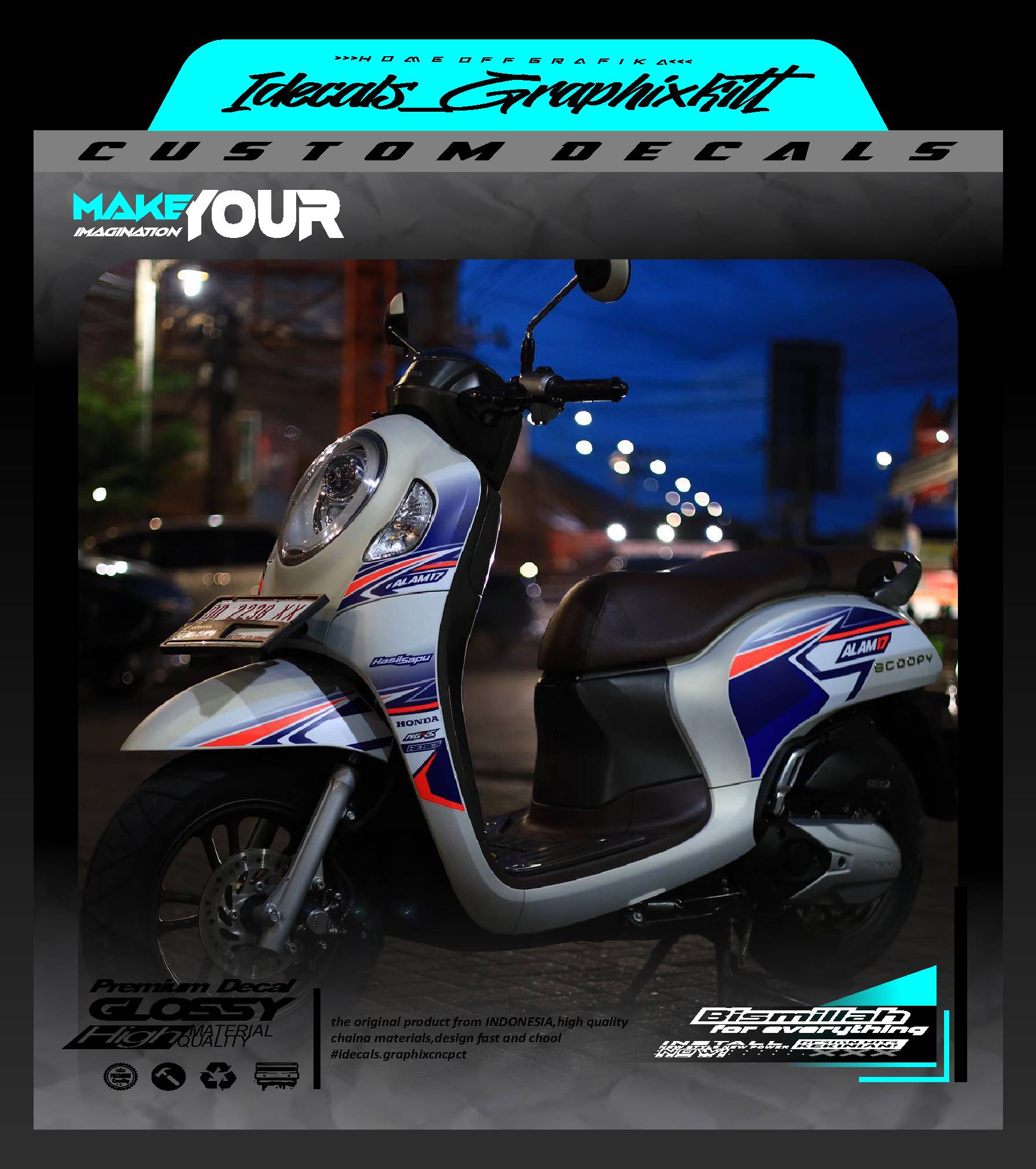 00398 sticker decals fullbody honda scoopy tema garis racing simpel ...