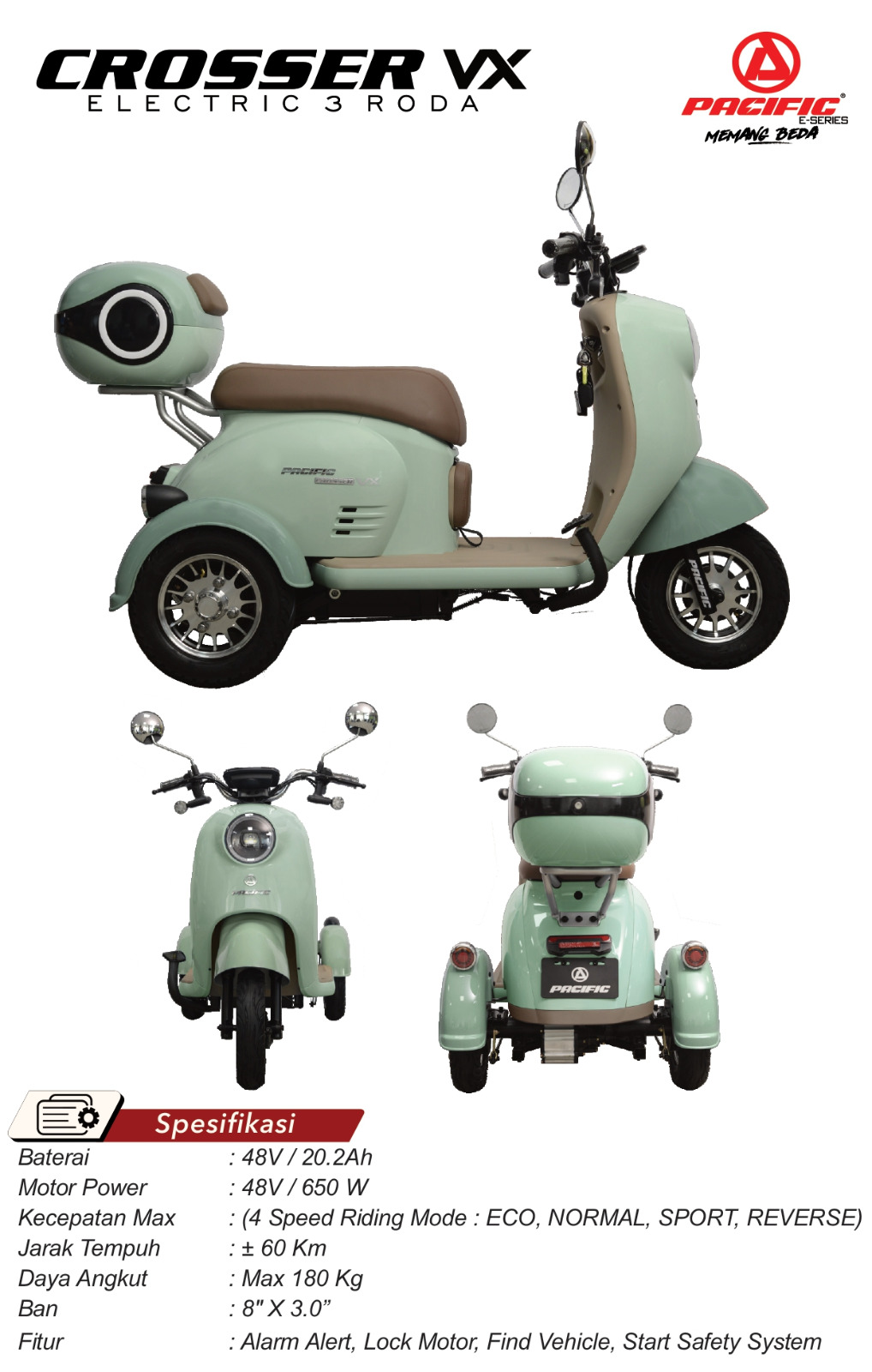 Sepeda Listrik Roda Tiga Pacific Crosser VX | Lazada Indonesia