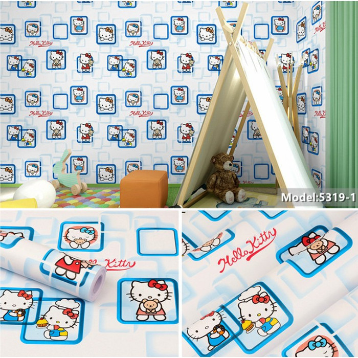 wallpaper sticker dinding motif hello kitty kotak biru | Lazada Indonesia