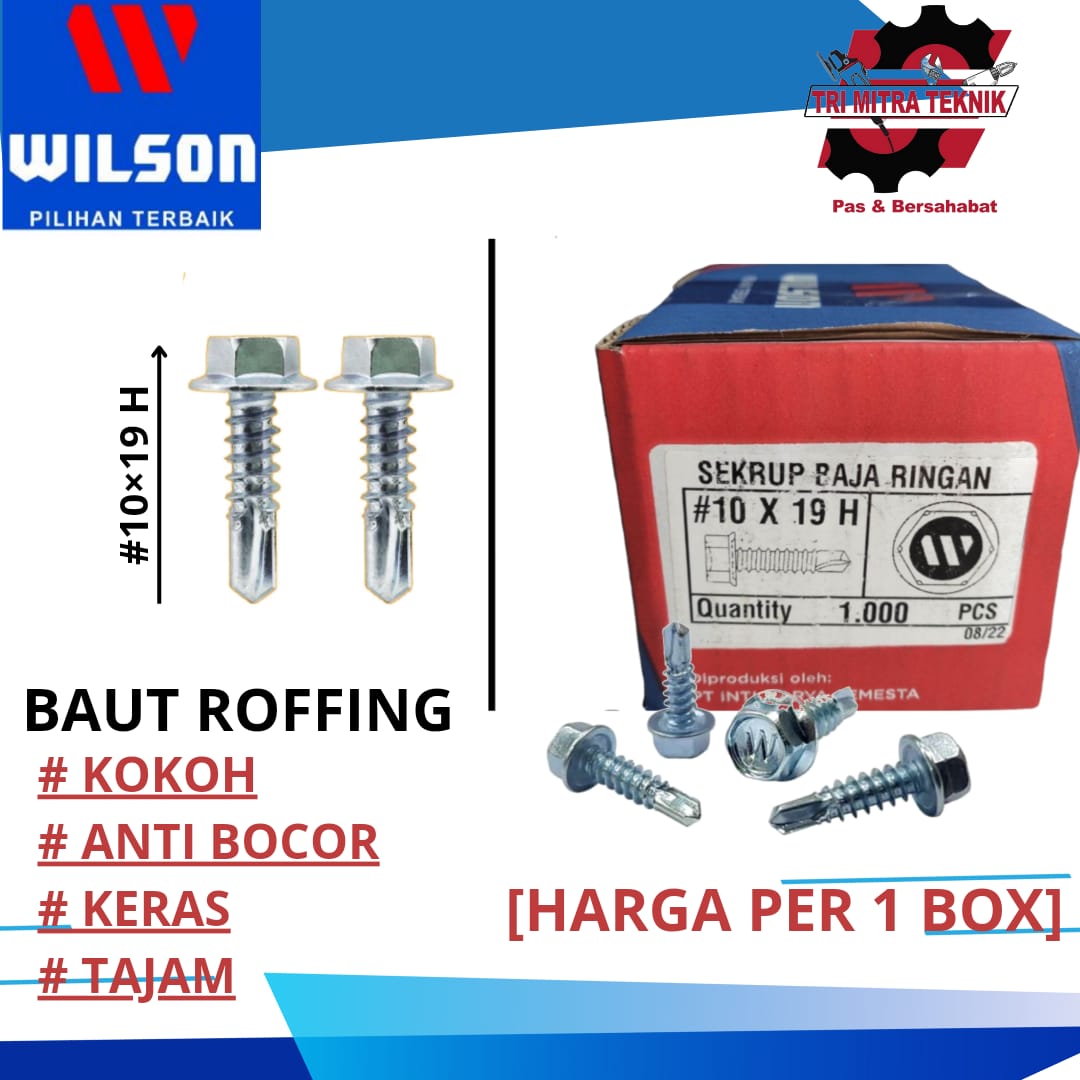 Skrup Baja Ringan 10 x 19 Roofing Putih Wilson (per Box) isi 1 box ...