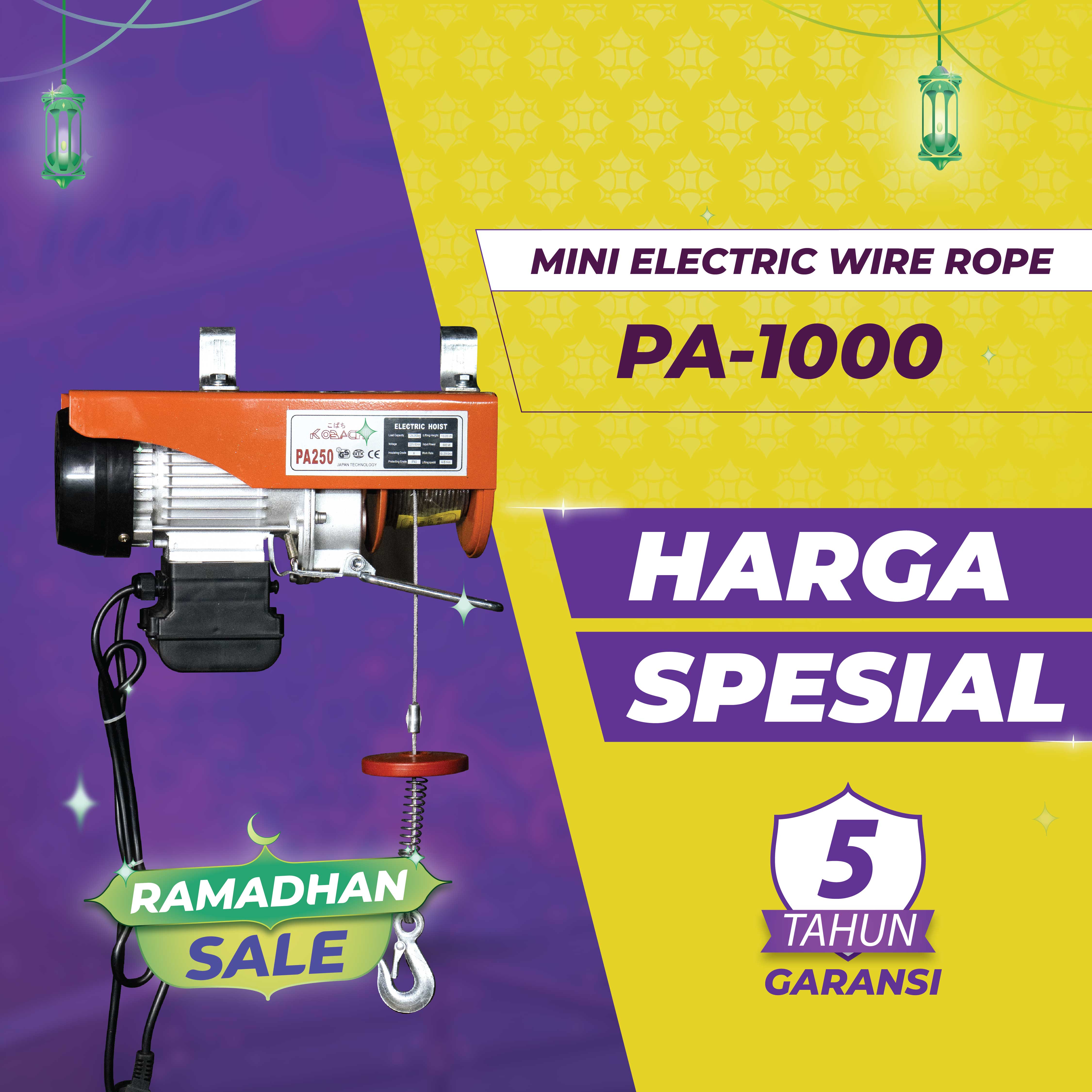 Kobachi Electric Chain Wire Rope Hoist Mini Sling Double Hook PA 1000 ...