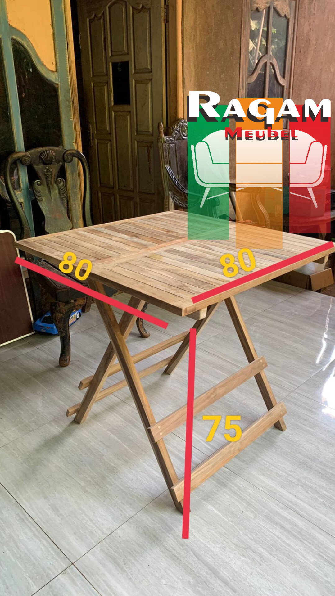 meja lipat ukuran 80x80 tinggi 75 bahan kayu jati | Lazada Indonesia