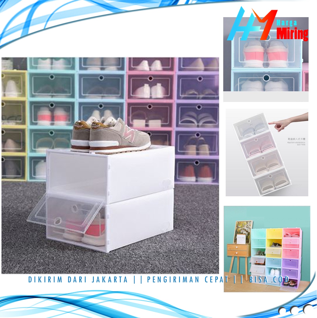 HM KOTAK SEPATU TRANSPARAN SUSUN MODEL LACI FREE BUBBLE / RAK PLASTIK ...