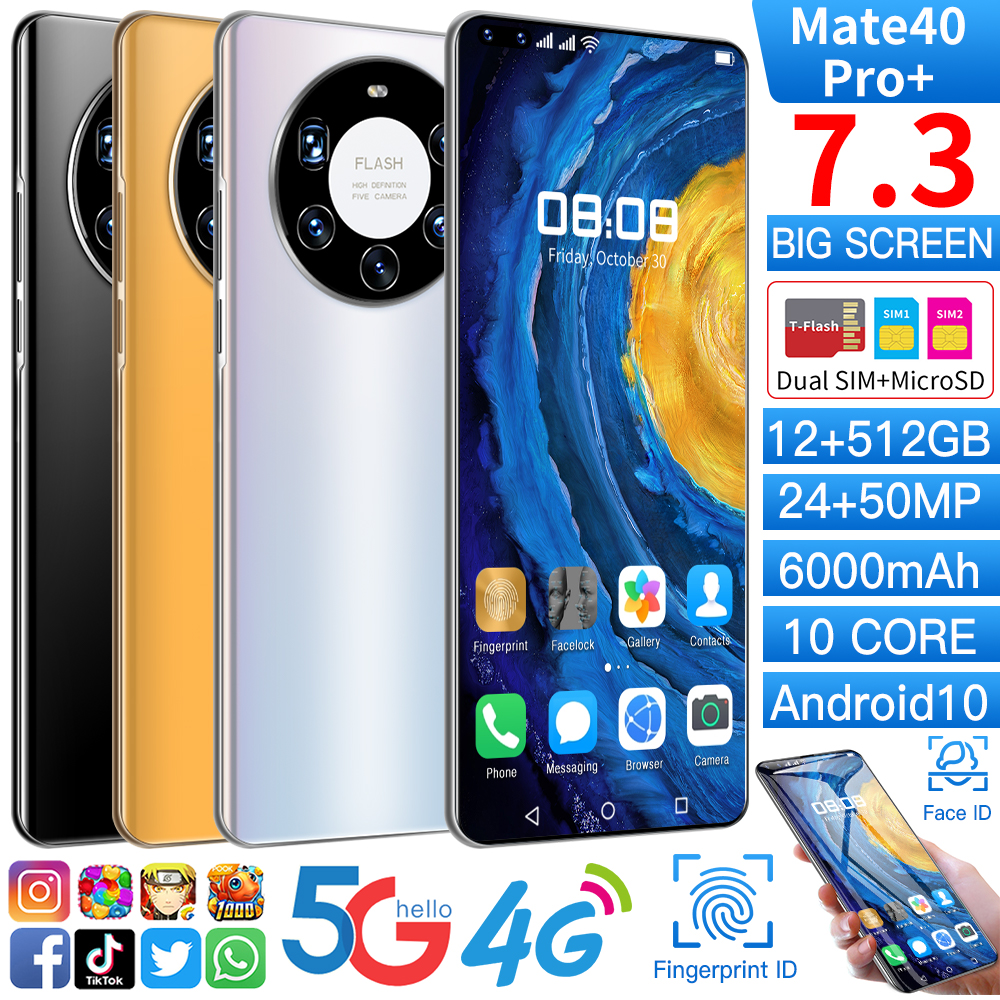 ใหม่ 202212GB RAM 512GB ROM 7.3 นิ้ว mate40 โทรศัพท์ส่งเสริมการขาย Android 10.0 หน้าจอ HP HD ...
