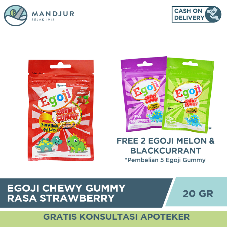 Egoji Chewy Gummy Strawberry Isi 10 Butir - Permen Gummy Vitamin C ...