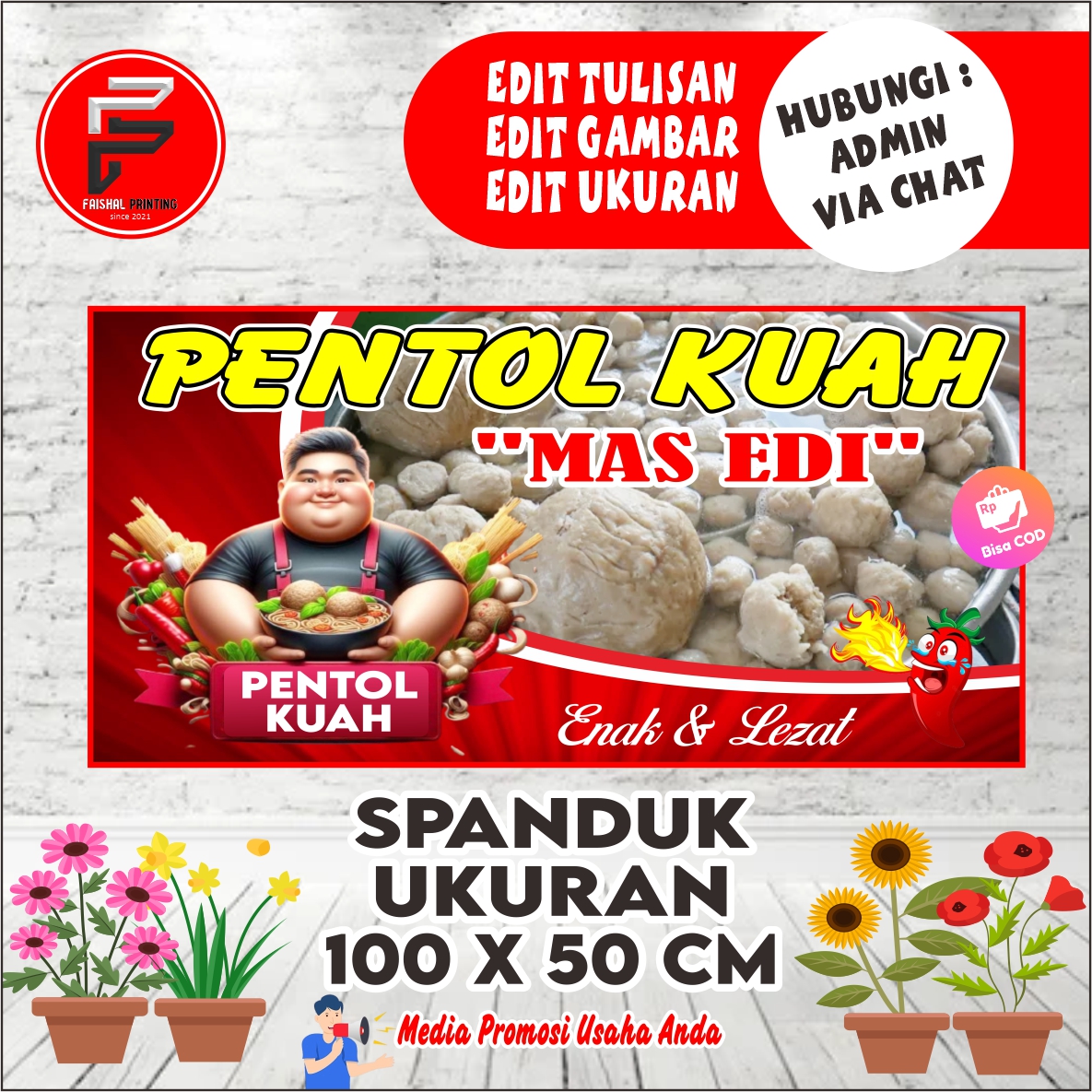 Spanduk Pentol Kuah/ Banner Jual Pentol / Spanduk Pentol Ukuran 100 x ...