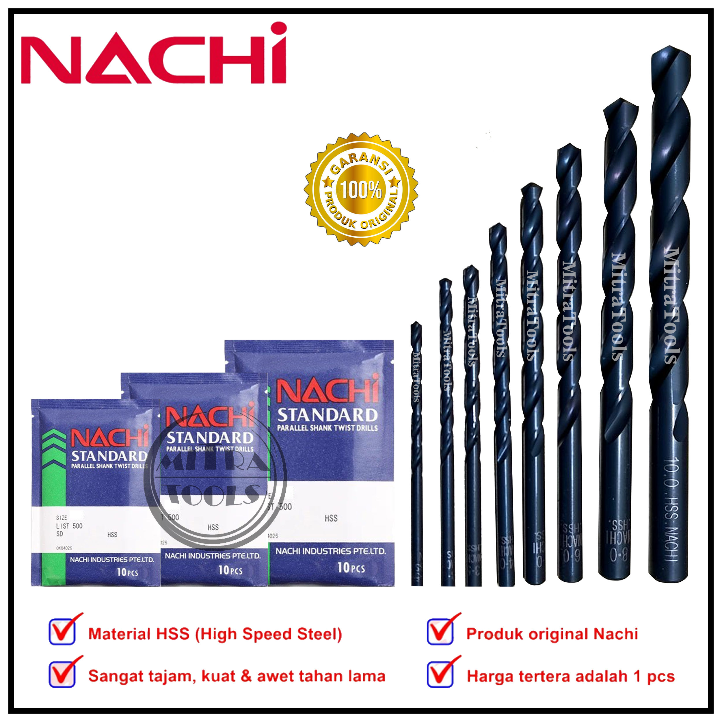 NACHI Mata Bor Besi HSS Semua Ukuran 2 - 13 mm Straight Shank Drill 2mm-13mm ASLI Nachi ORIGINAL ...