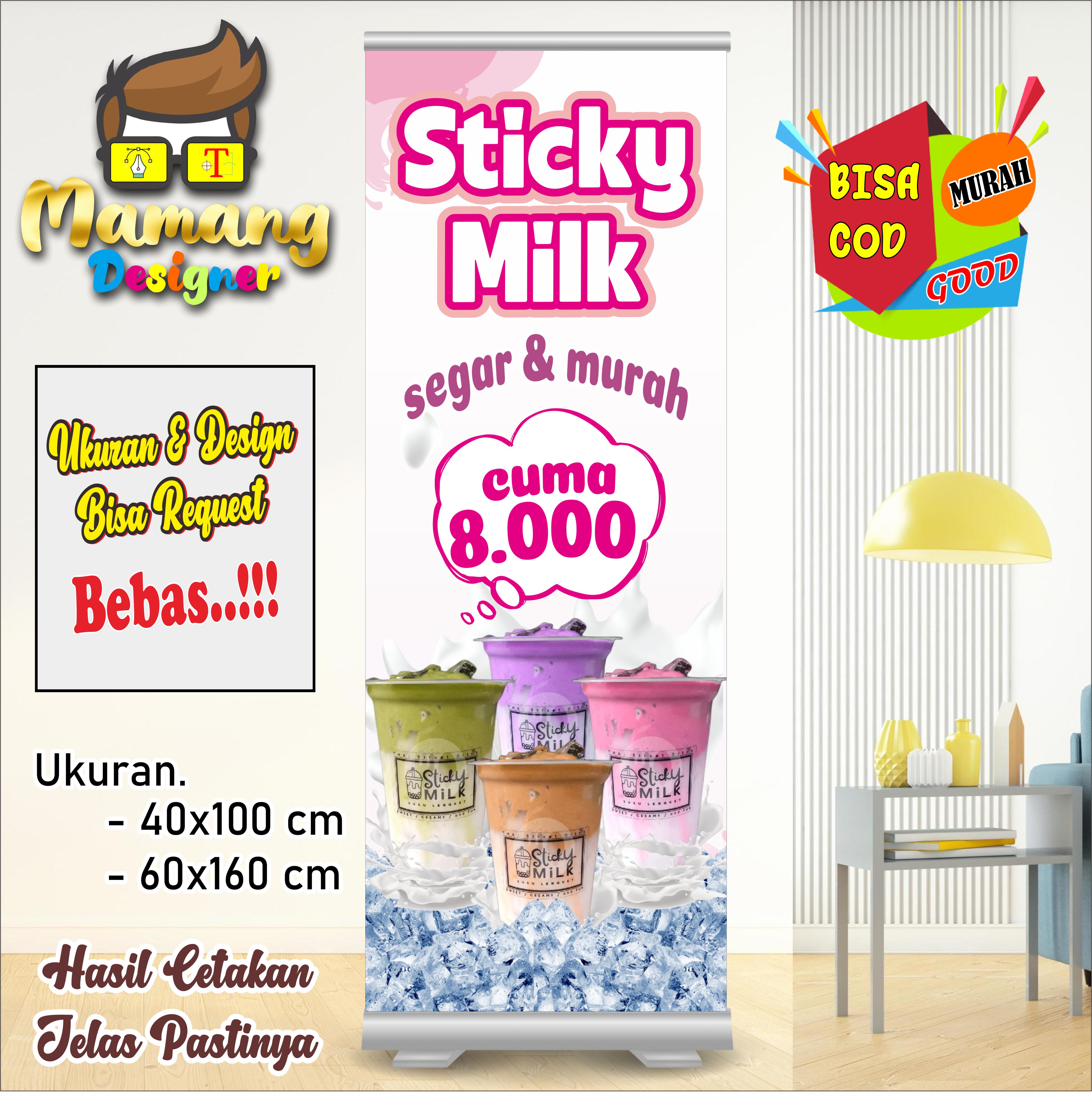 Cetak Banner Spanduk Viral Minuman Sticky Milk Bagus | Lazada Indonesia