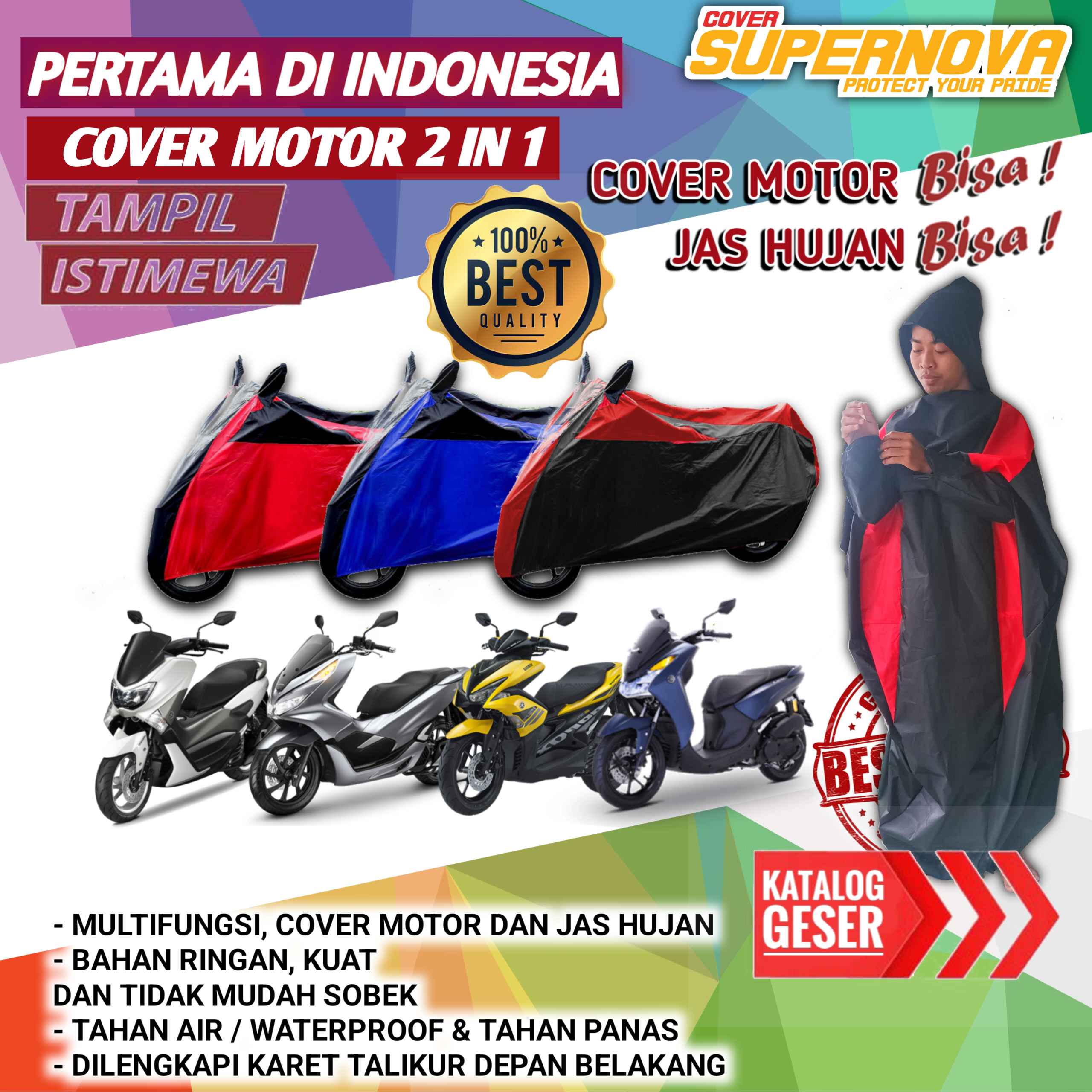 (PERTAMA DI INDONESIA) COVER MOTOR 2in1 MULTIFUNGSI JAS HUJAN PONCO ...