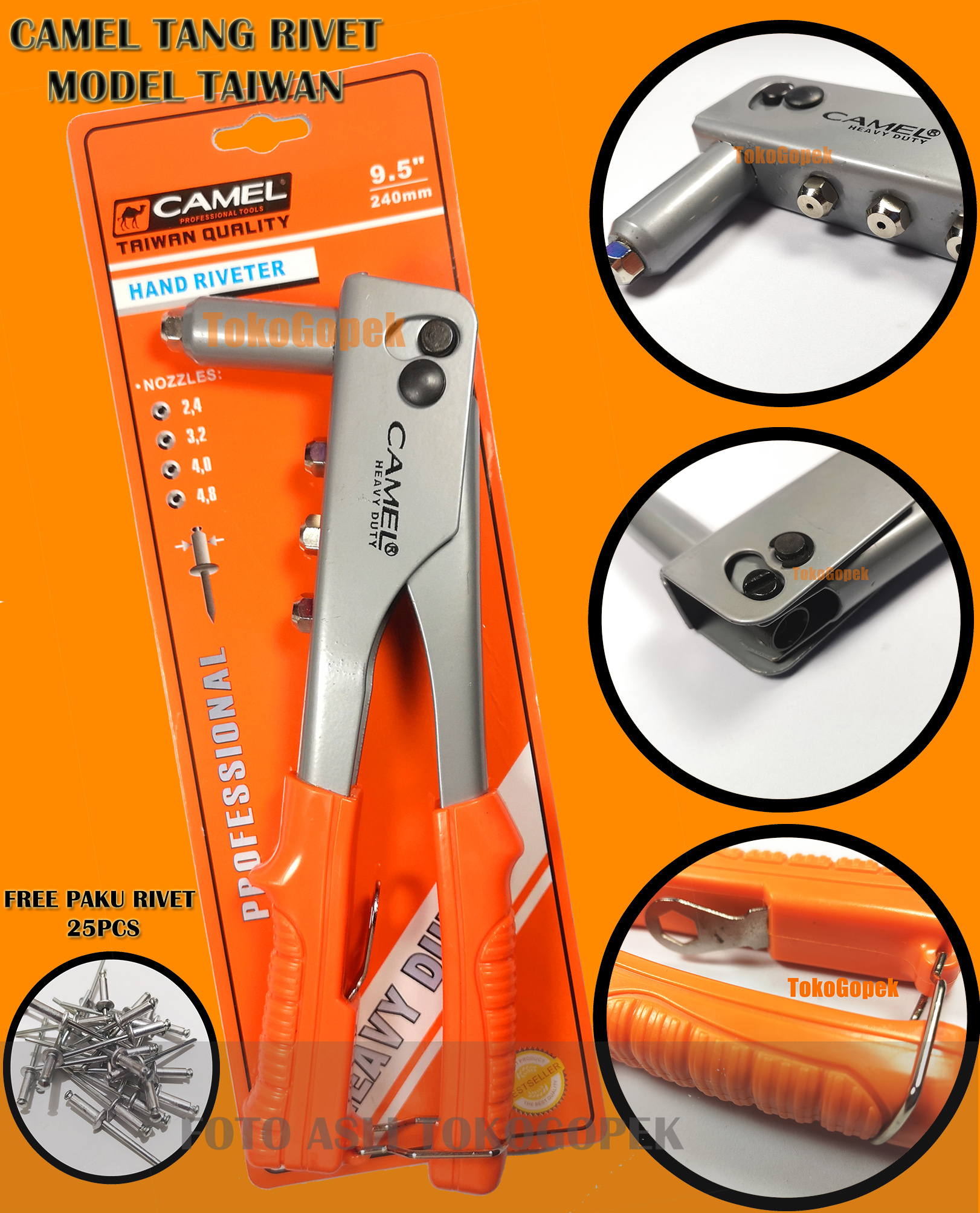 CAMEL TANG RIVET TAIWAN HAND RIVETER 2.4mm - 4.8mm - BONUS PAKU TEMBAK ...