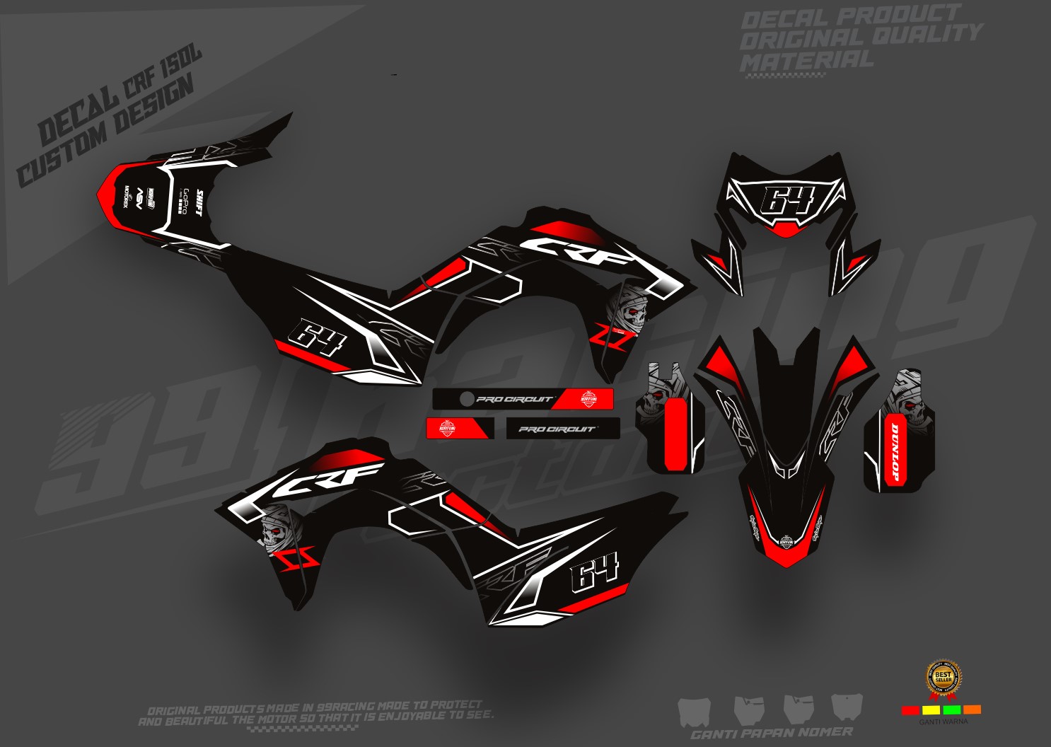 DECAL CRF 150L MERAH HITAM TERBARU BISA UBAH NAMA DAN NOMOR | Lazada ...