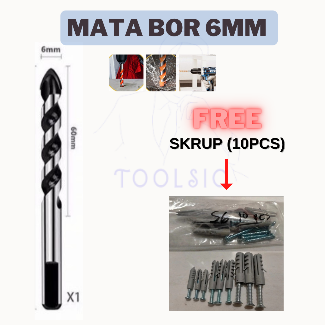 Mata bor 6mm untuk granit keramik beton kaca bentuk tombak Free Skrup ...