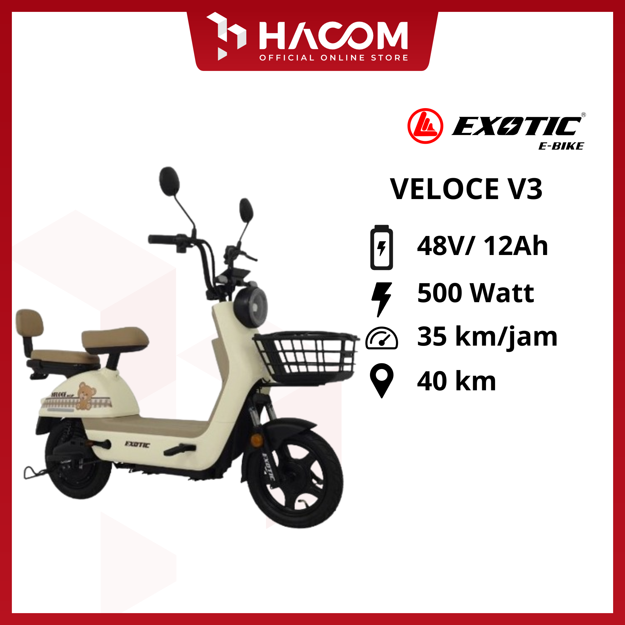 Sepeda Listrik EXOTIC VELOCE V3 NEW 12V | Lazada Indonesia