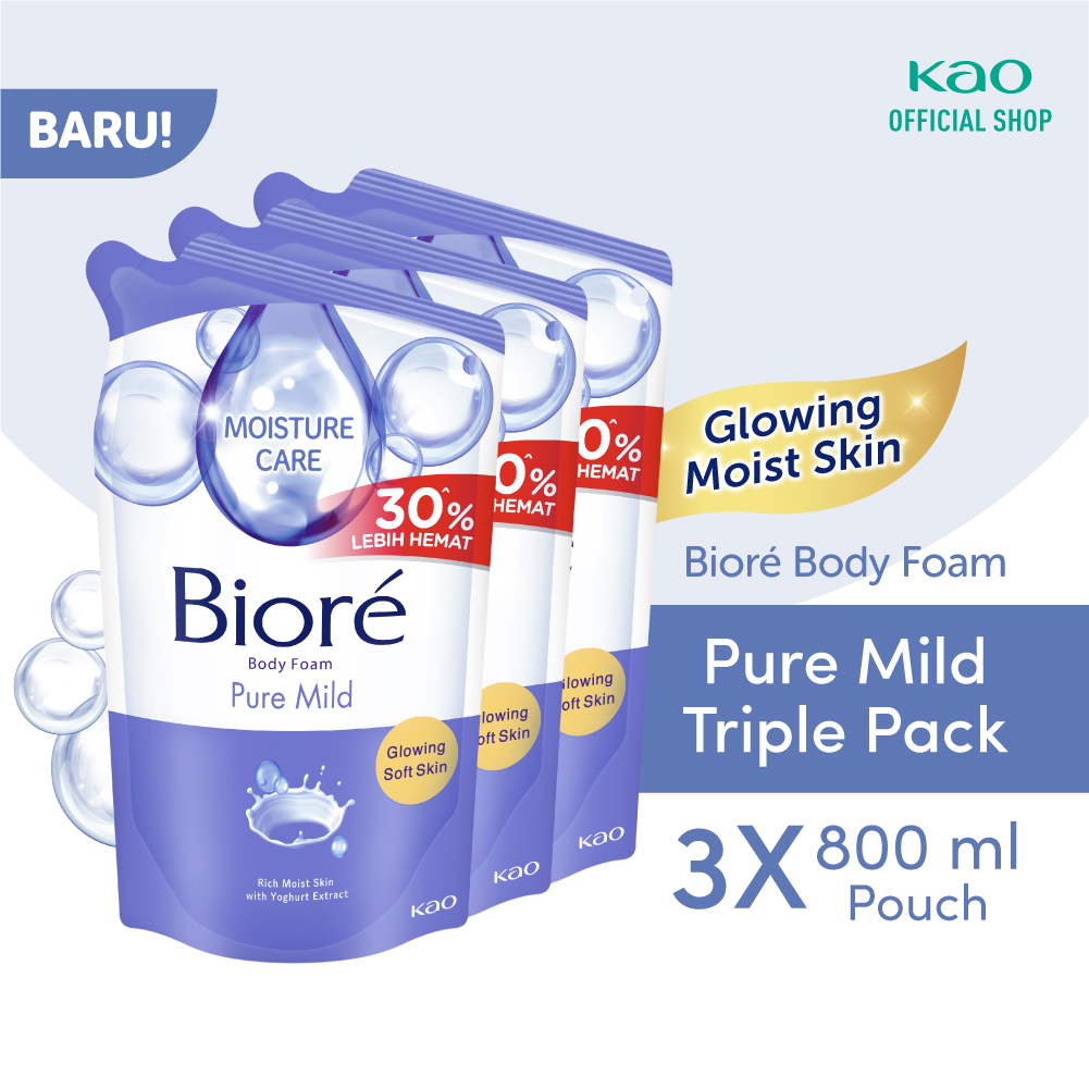 Biore Sabun Mandi Cair Body Foam Pure Mild Pouch 800 ml - [Triple Pack ...