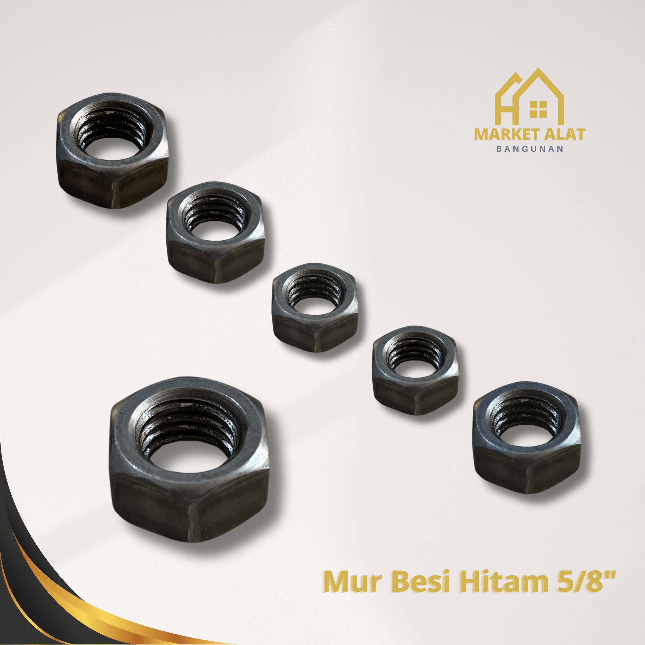 Mur Besi Hitam 5/8" / Nut Hexagon Drat Kasar UNC / Mur Baut Kunci 24 ...